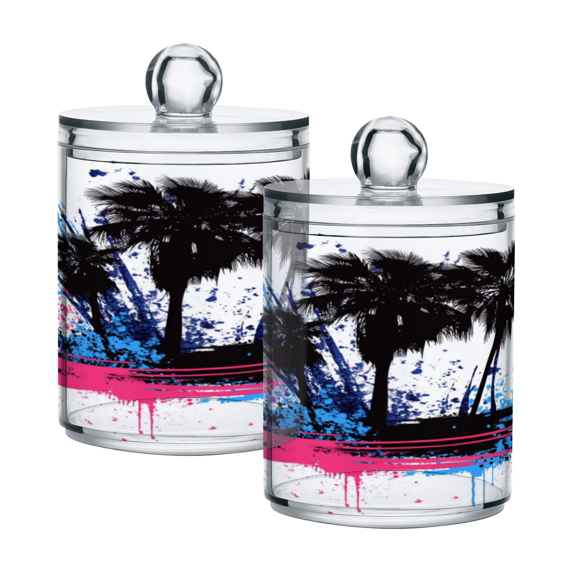 2 Pack Bathroom Canisters Transparent Storage Jar for Cotton Ball, Swab ...