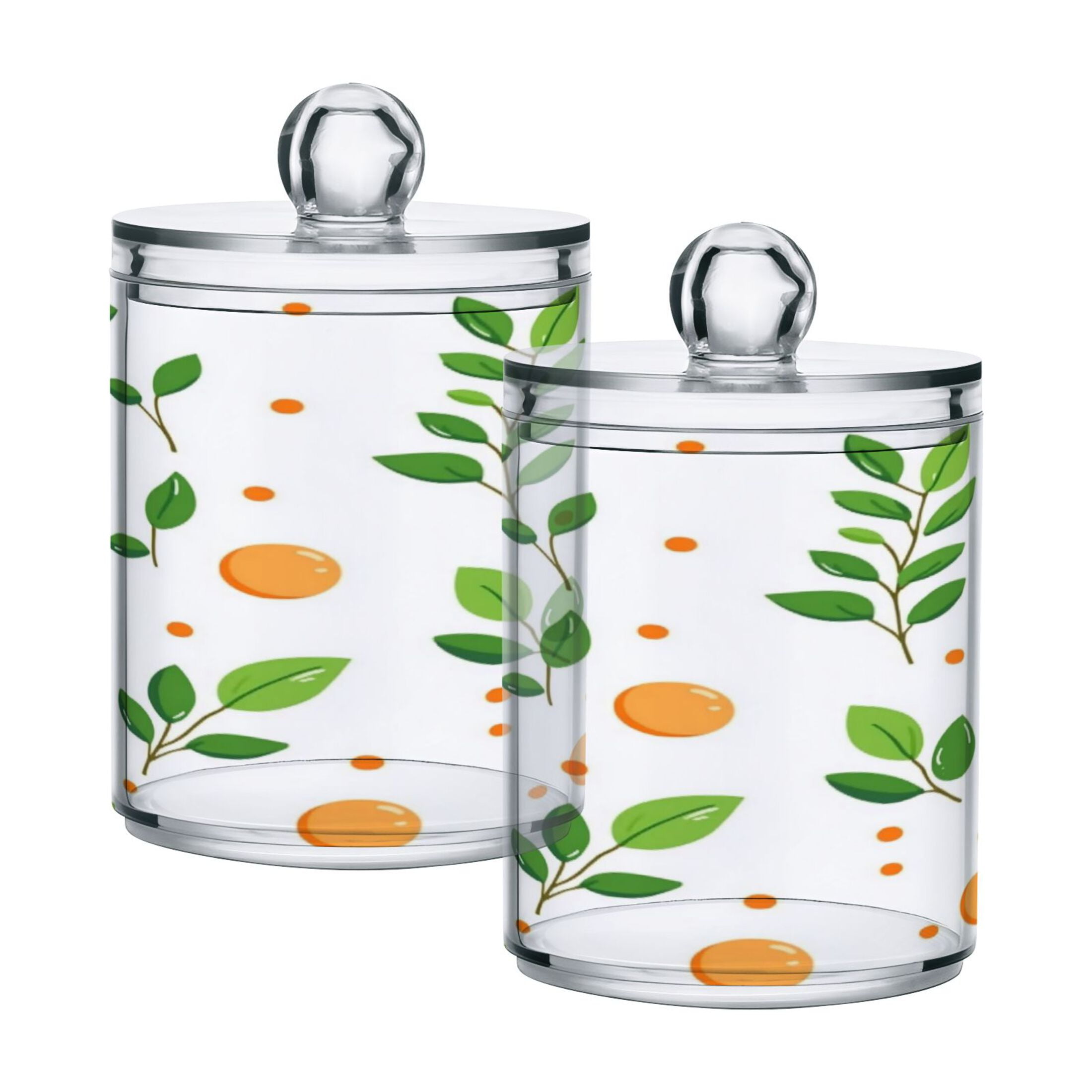 2 Pack Bathroom Canisters Transparent Storage Jar for Cotton Ball, Swab, Floss Peach Fruit and ...