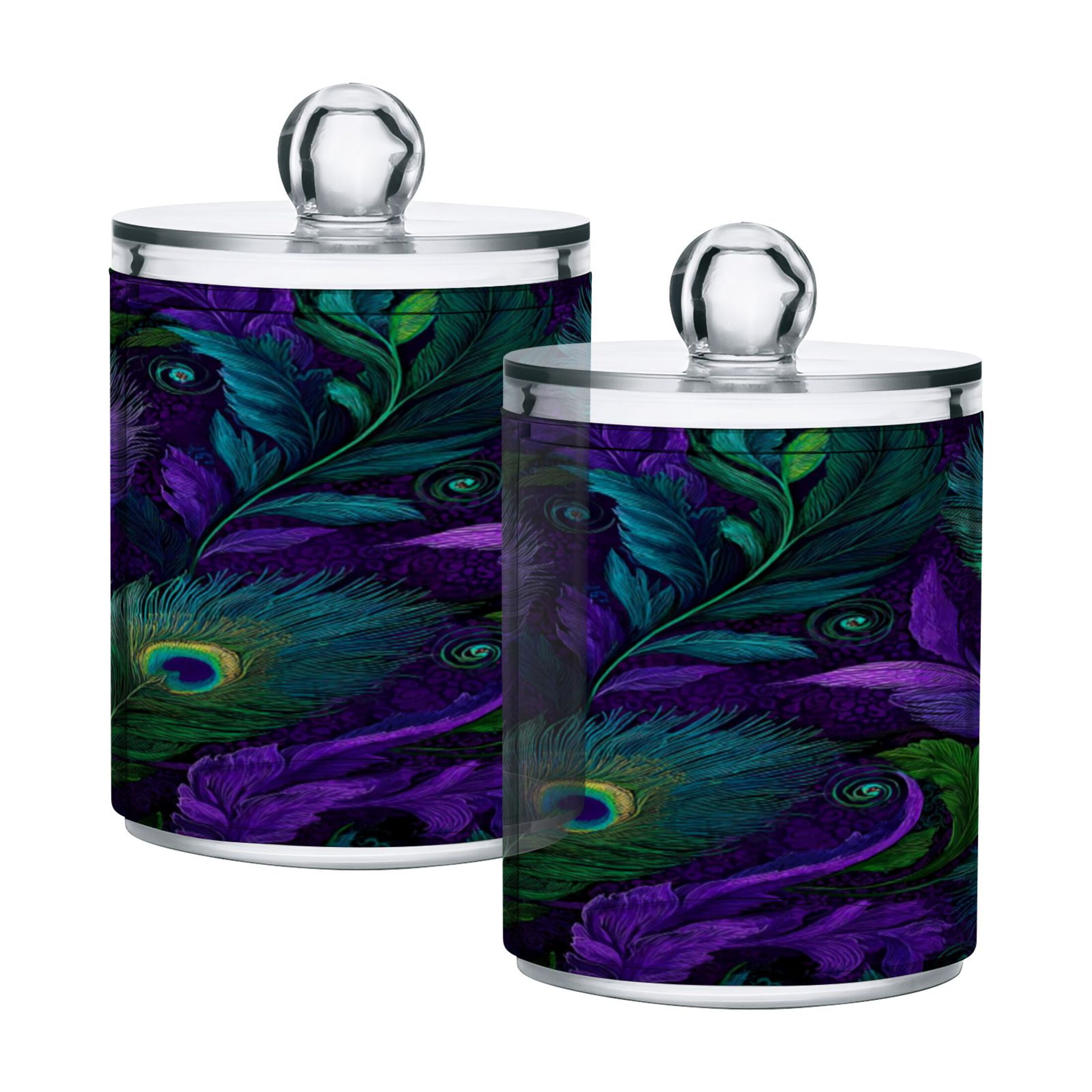 2 Pack Bathroom Canisters Transparent Storage Jar for Cotton Ball, Swab ...