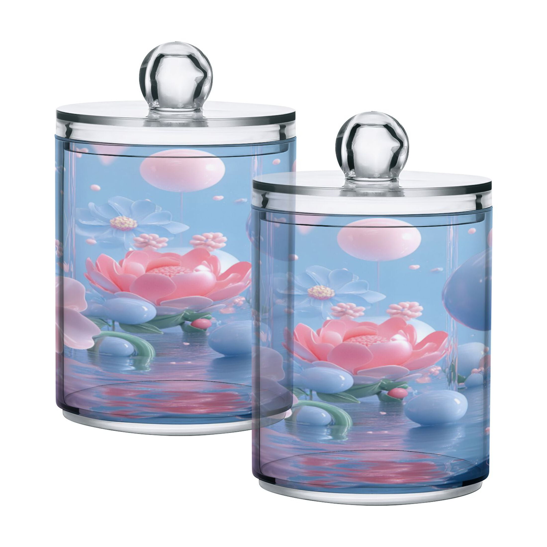 2 Pack Bathroom Canisters Transparent Storage Jar for Cotton Ball, Swab ...