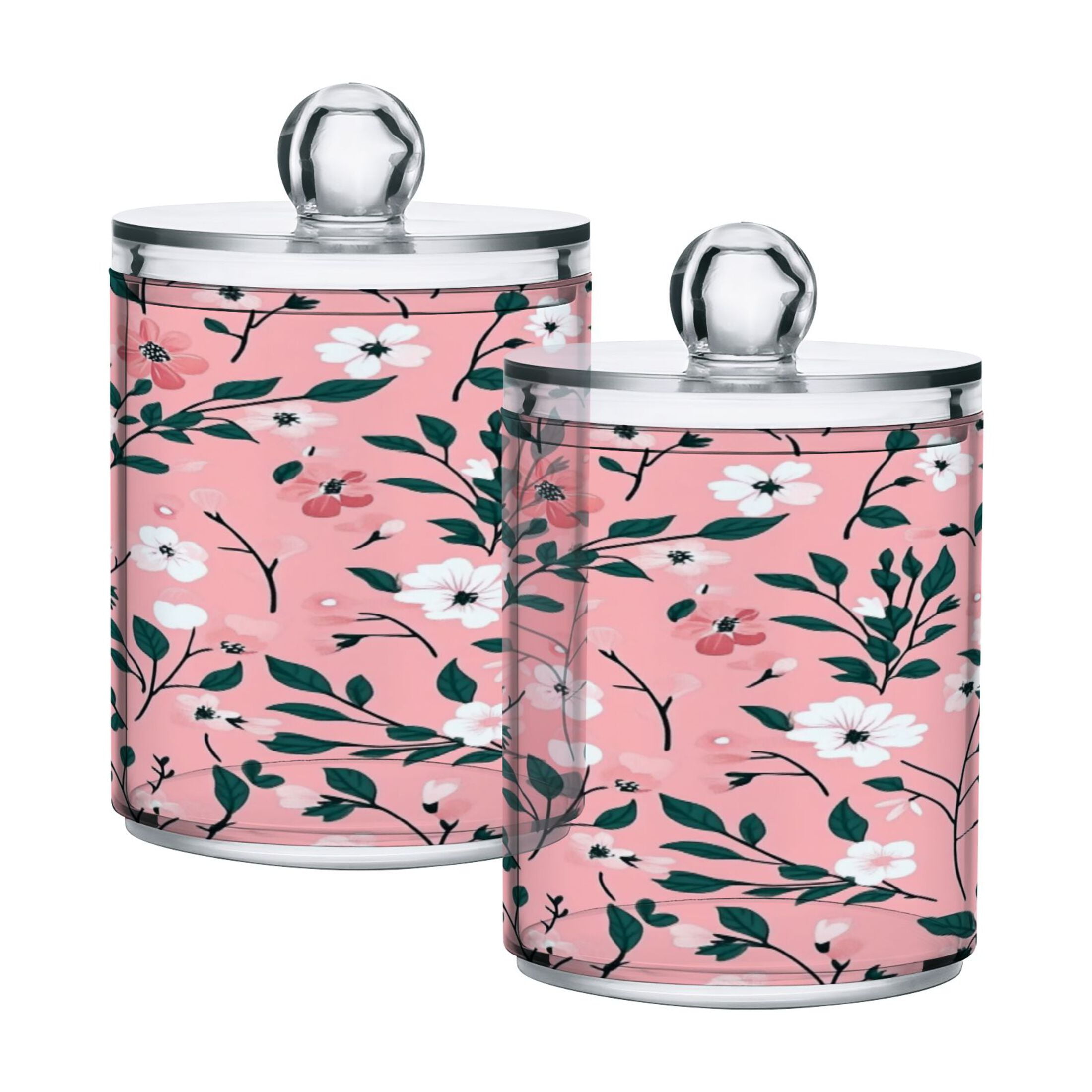2 Pack Bathroom Canisters Transparent Storage Jar for Cotton Ball, Swab ...