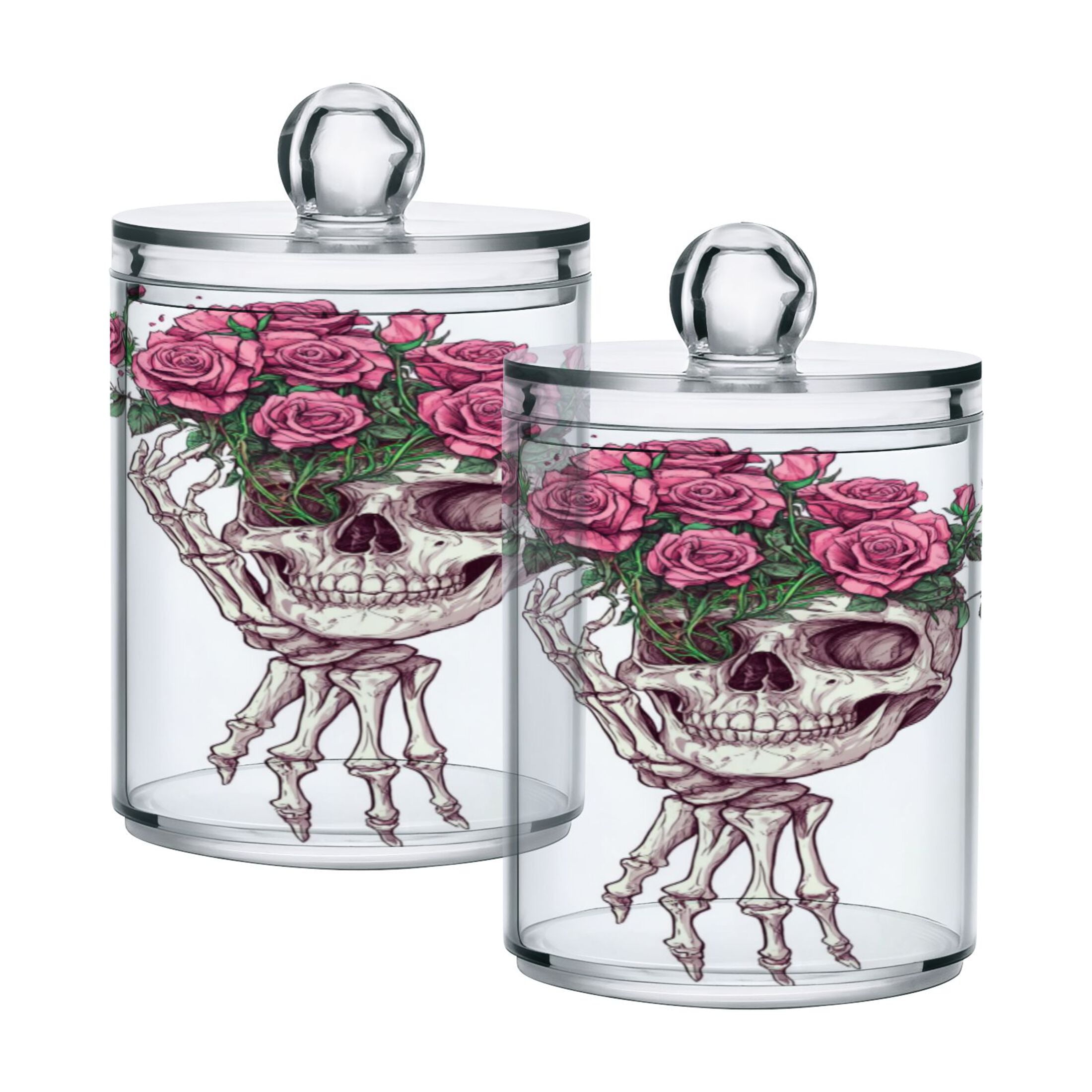 2 Pack Bathroom Canisters Transparent Storage Jar for Cotton Ball, Swab ...
