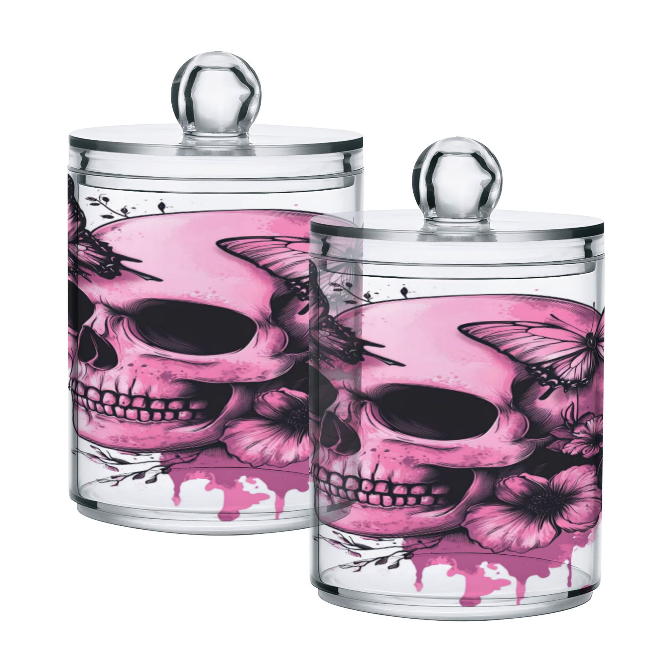 2 Pack Bathroom Canisters Transparent Storage Jar for Cotton Ball, Swab ...