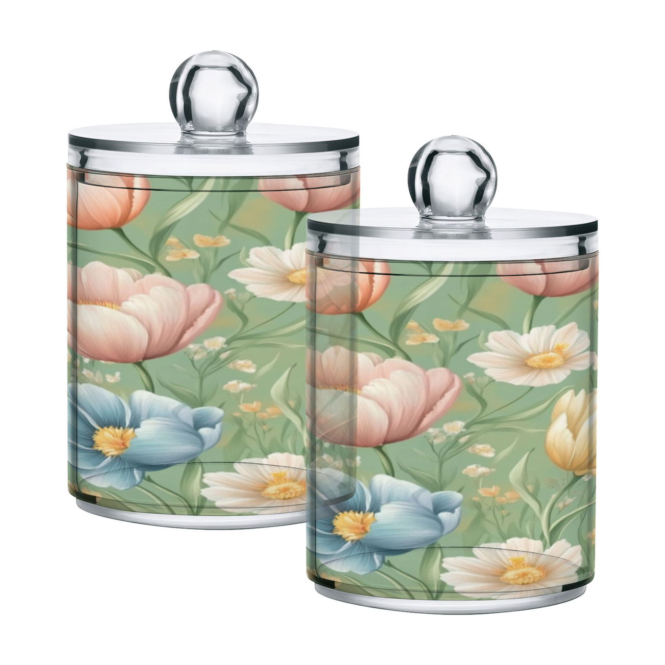 2 Pack Bathroom Canisters Transparent Storage Jar for Cotton Ball, Swab ...