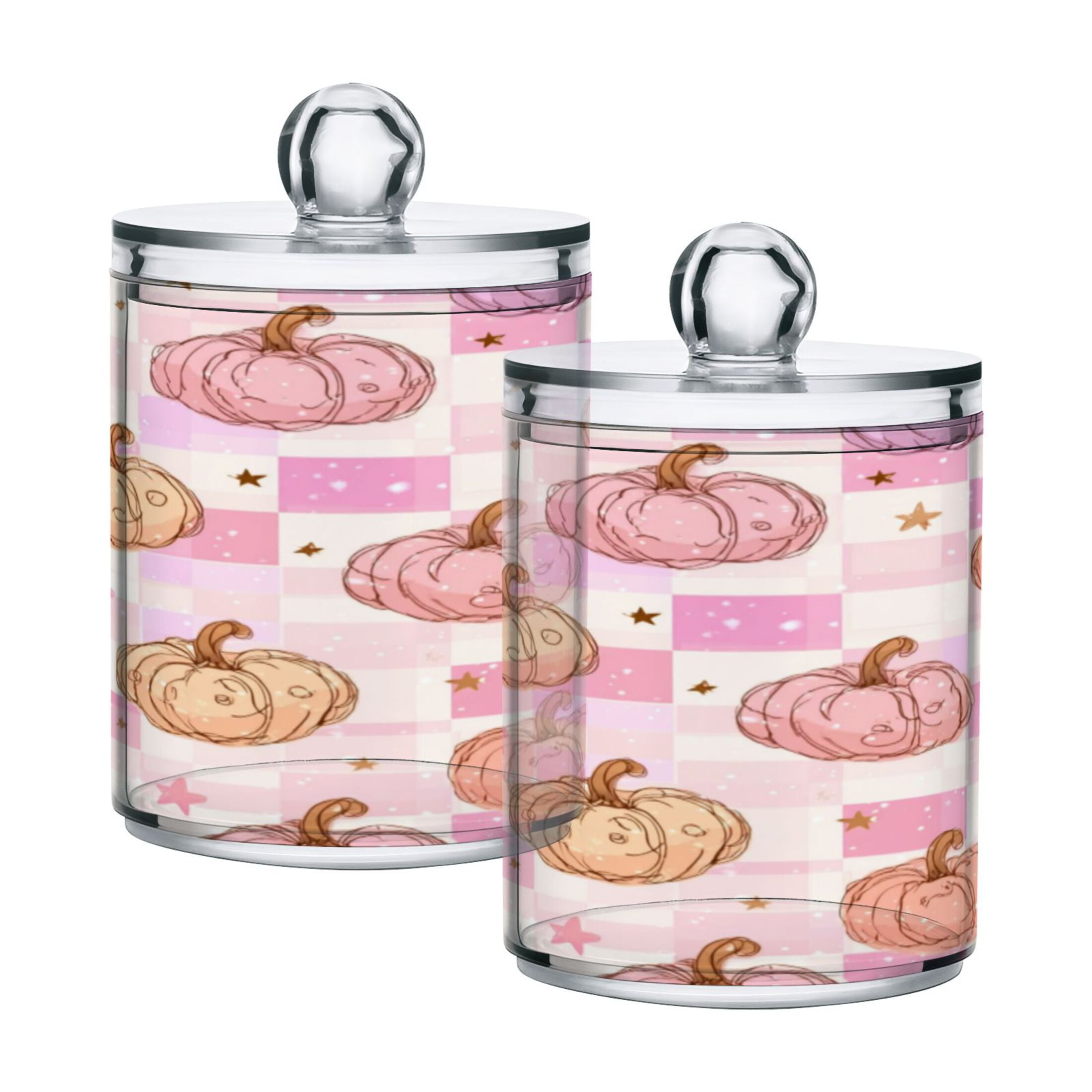 2 Pack Bathroom Canisters Transparent Storage Jar for Cotton Ball, Swab ...