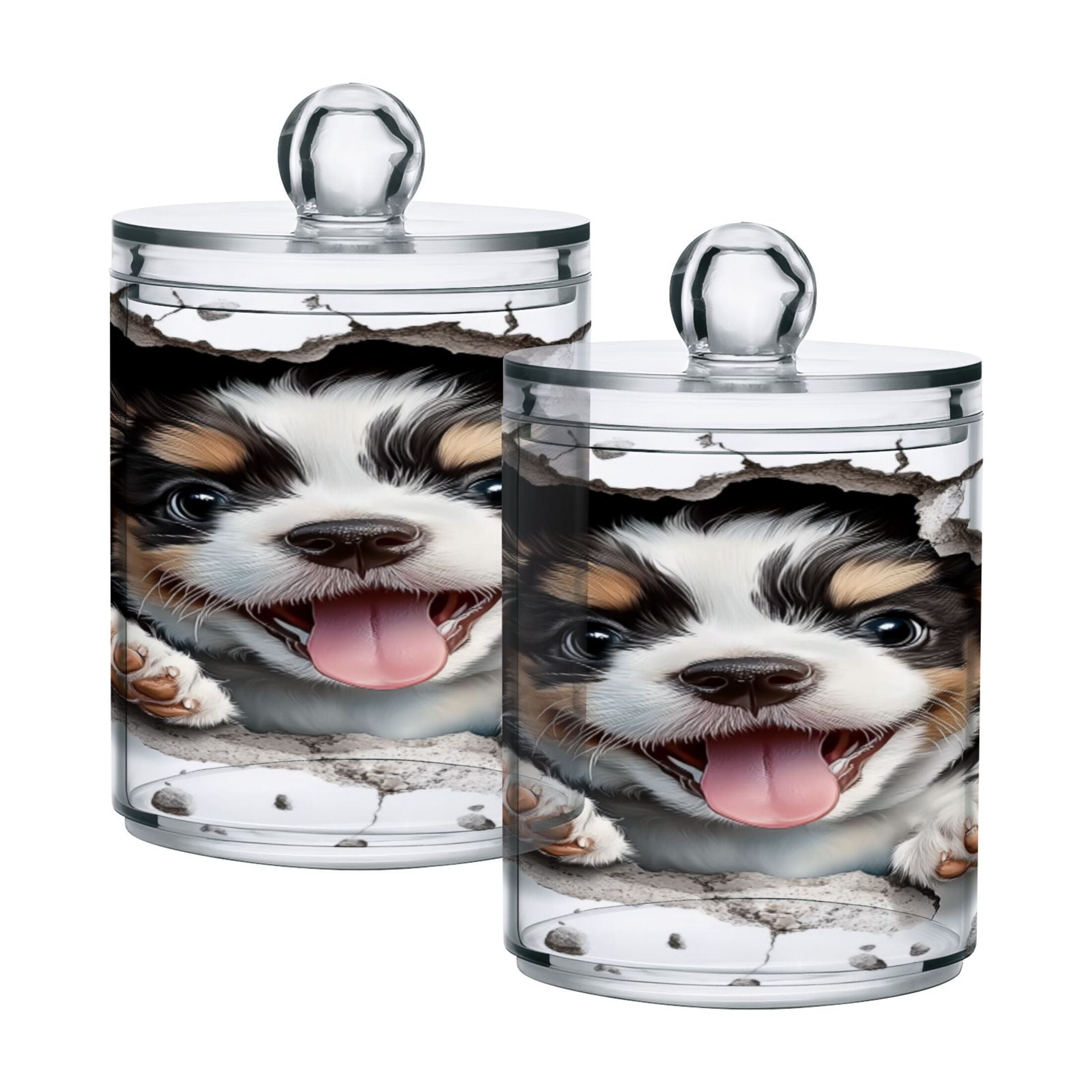 2 Pack Bathroom Canisters Transparent Storage Jar for Cotton Ball, Swab ...