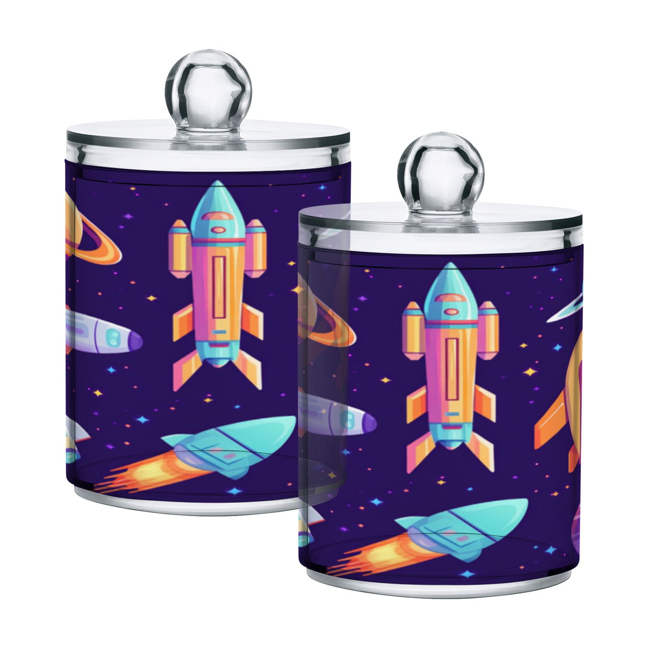 2 Pack Bathroom Canisters Transparent Storage Jar for Cotton Ball, Swab ...