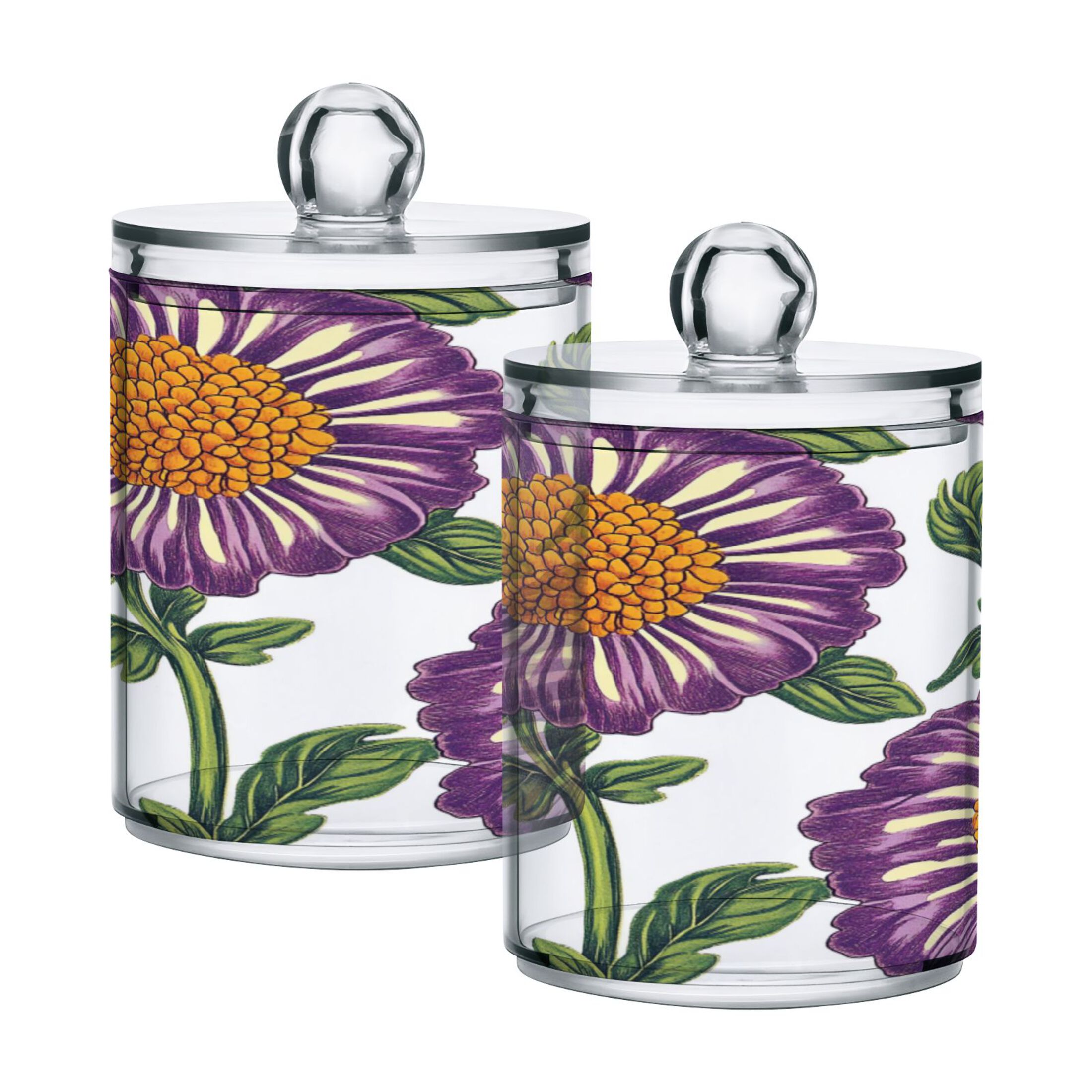 2 Pack Bathroom Canisters Transparent Storage Jar for Cotton Ball, Swab ...