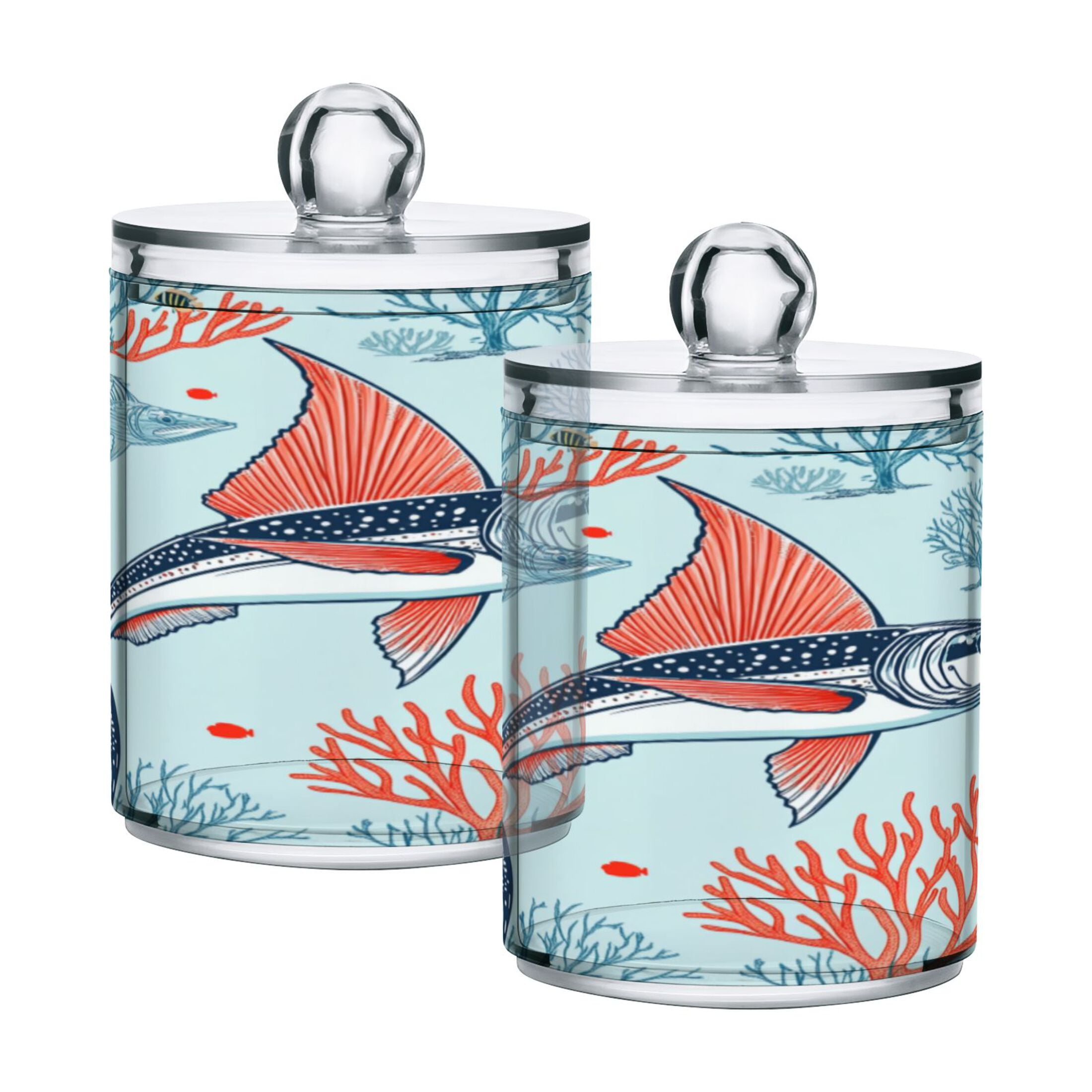 2 Pack Bathroom Canisters Transparent Storage Jar for Cotton Ball, Swab ...