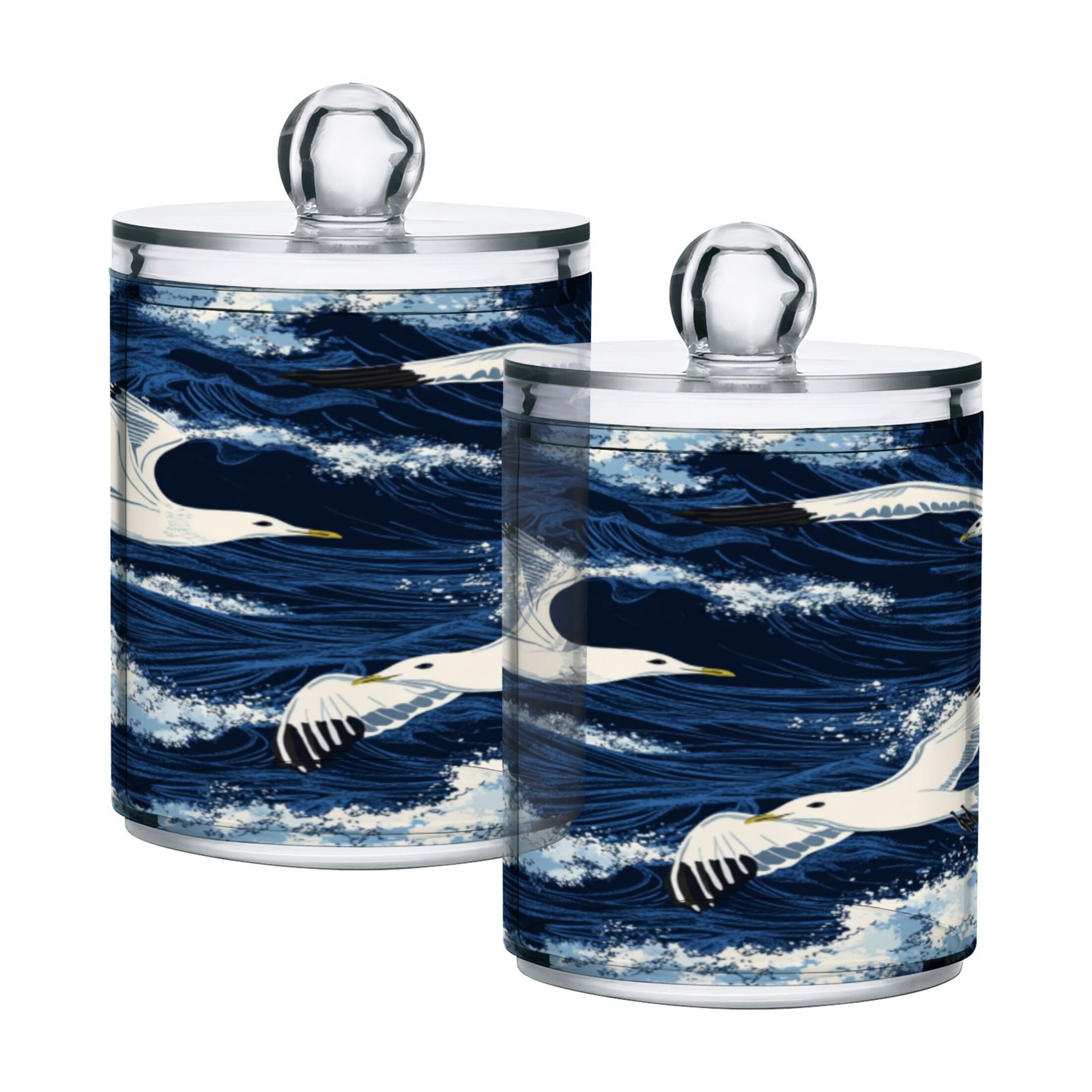 2 Pack Bathroom Canisters Transparent Storage Jar for Cotton Ball, Swab ...