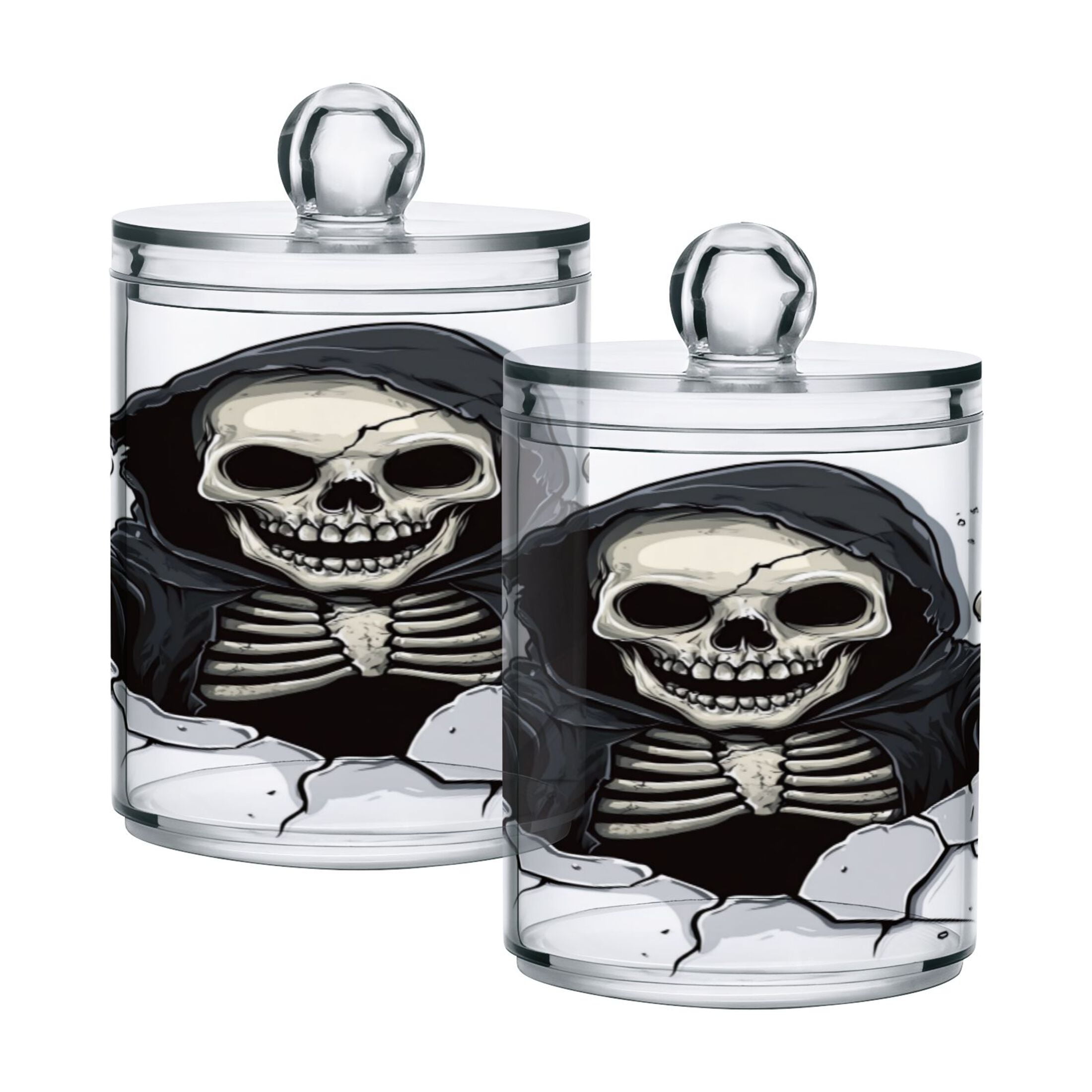 2 Pack Bathroom Canisters Transparent Storage Jar for Cotton Ball, Swab ...