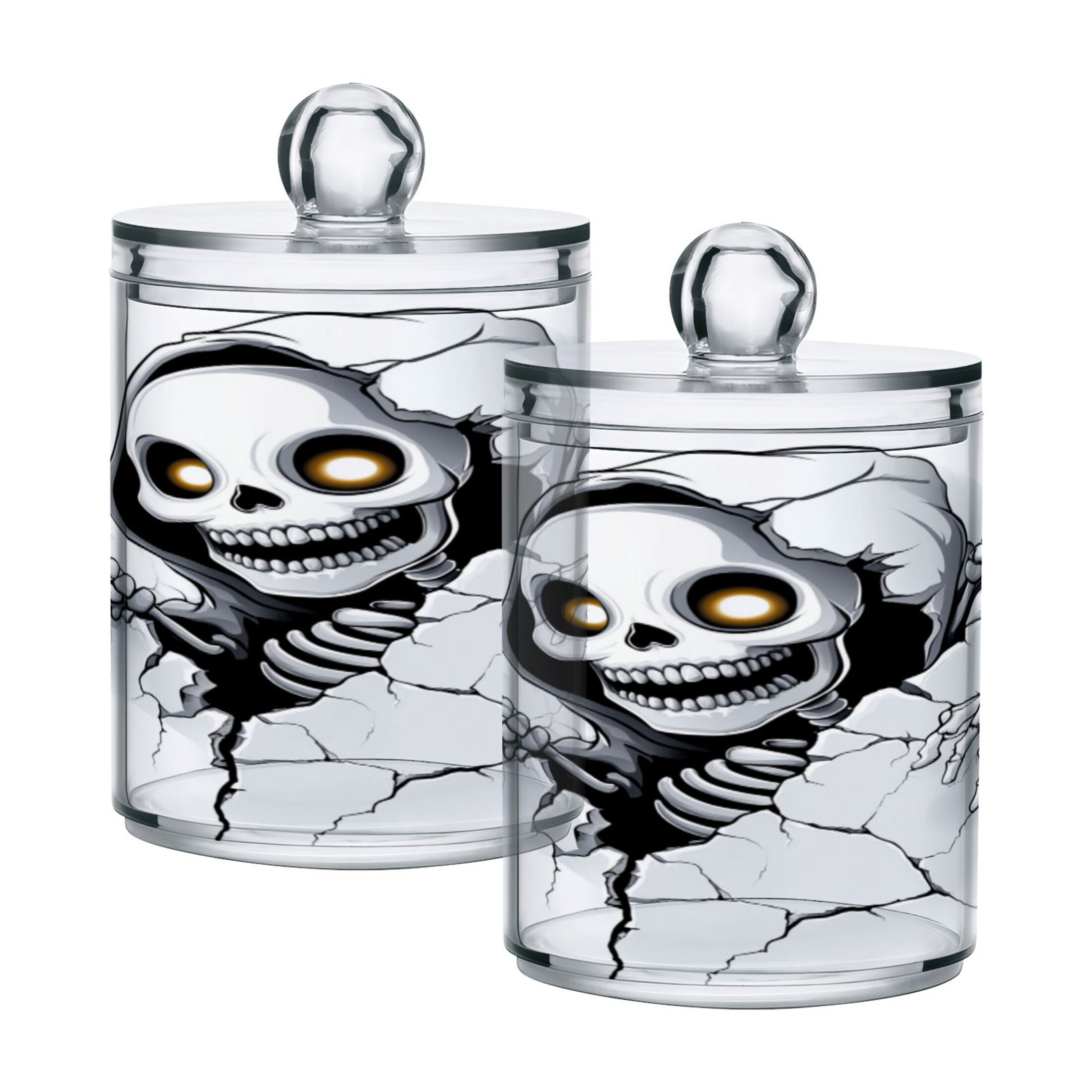 2 Pack Bathroom Canisters Transparent Storage Jar for Cotton Ball, Swab ...