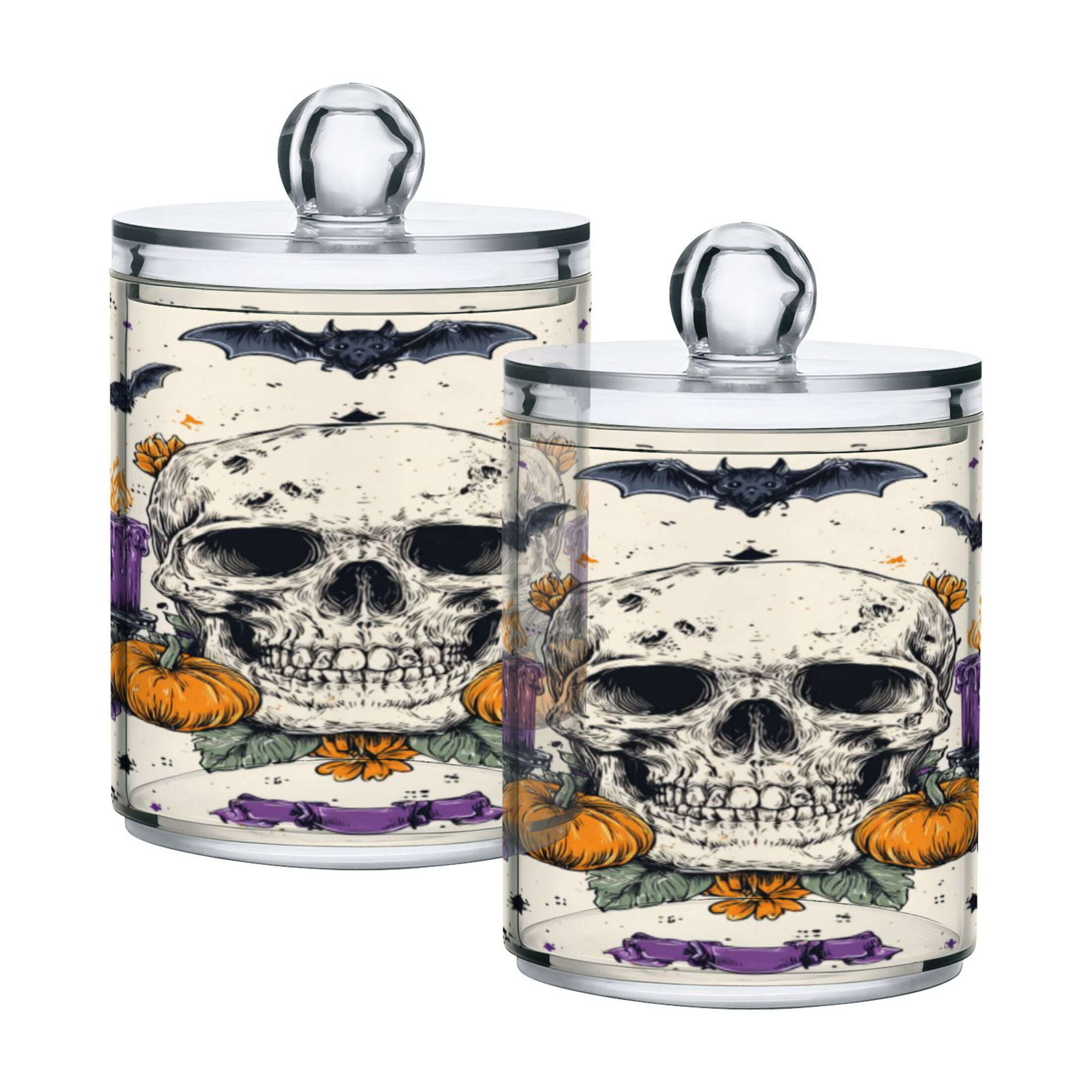 2 Pack Bathroom Canisters Transparent Storage Jar for Cotton Ball, Swab ...