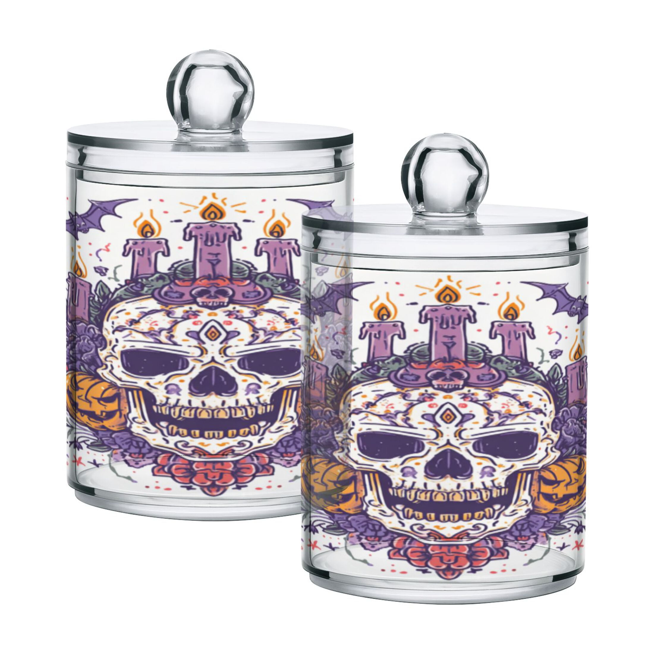 2 Pack Bathroom Canisters Transparent Storage Jar for Cotton Ball, Swab ...