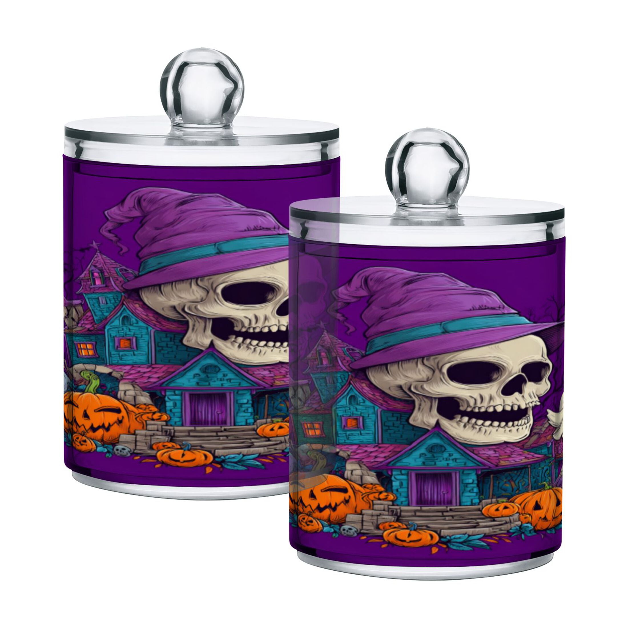 2 Pack Bathroom Canisters Transparent Storage Jar for Cotton Ball, Swab ...