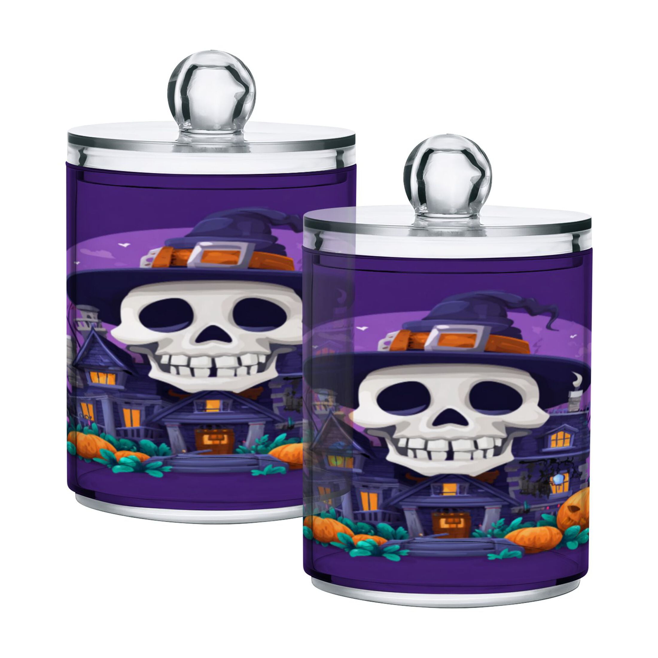2 Pack Bathroom Canisters Transparent Storage Jar for Cotton Ball, Swab ...