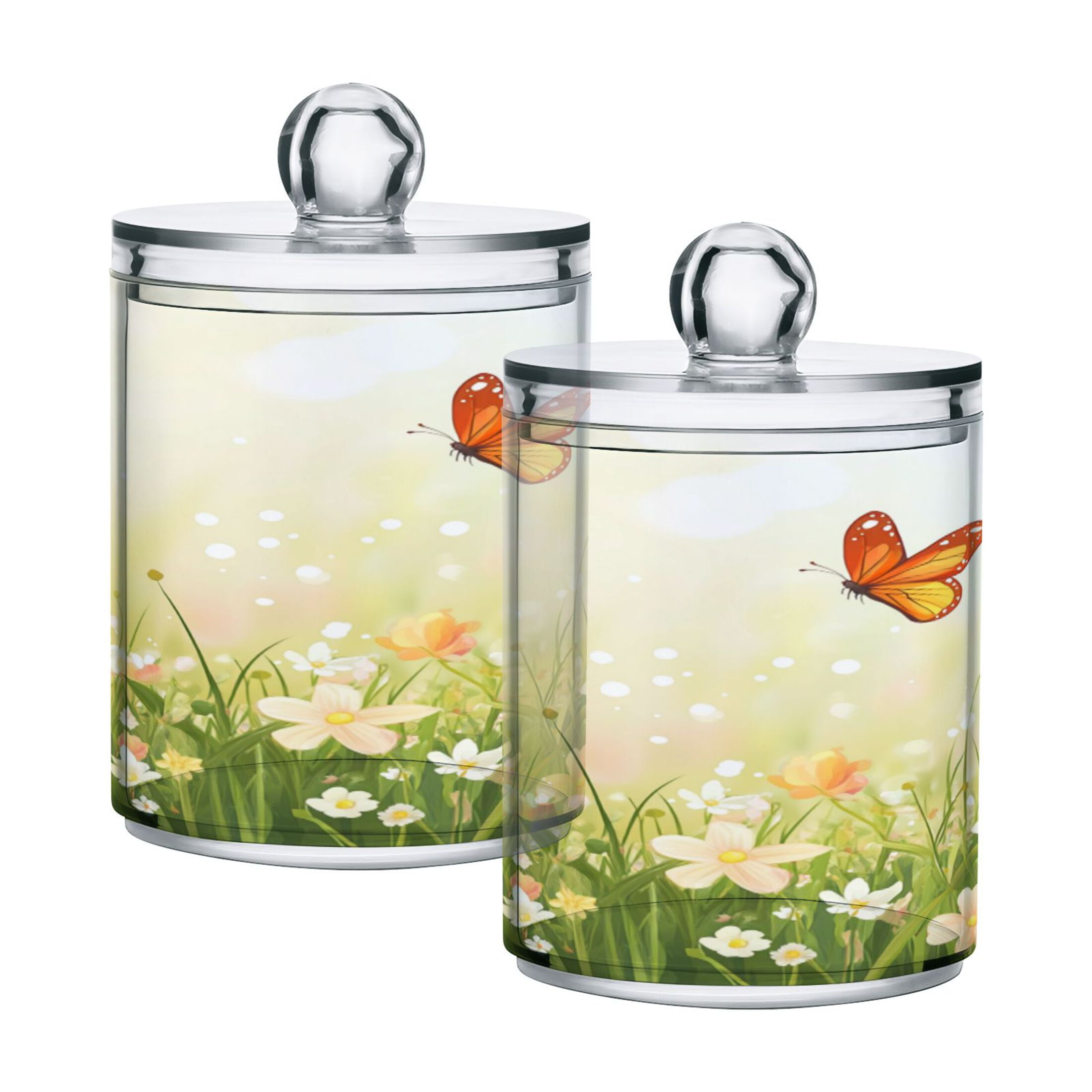 2 Pack Bathroom Canisters Transparent Storage Jar for Cotton Ball, Swab ...