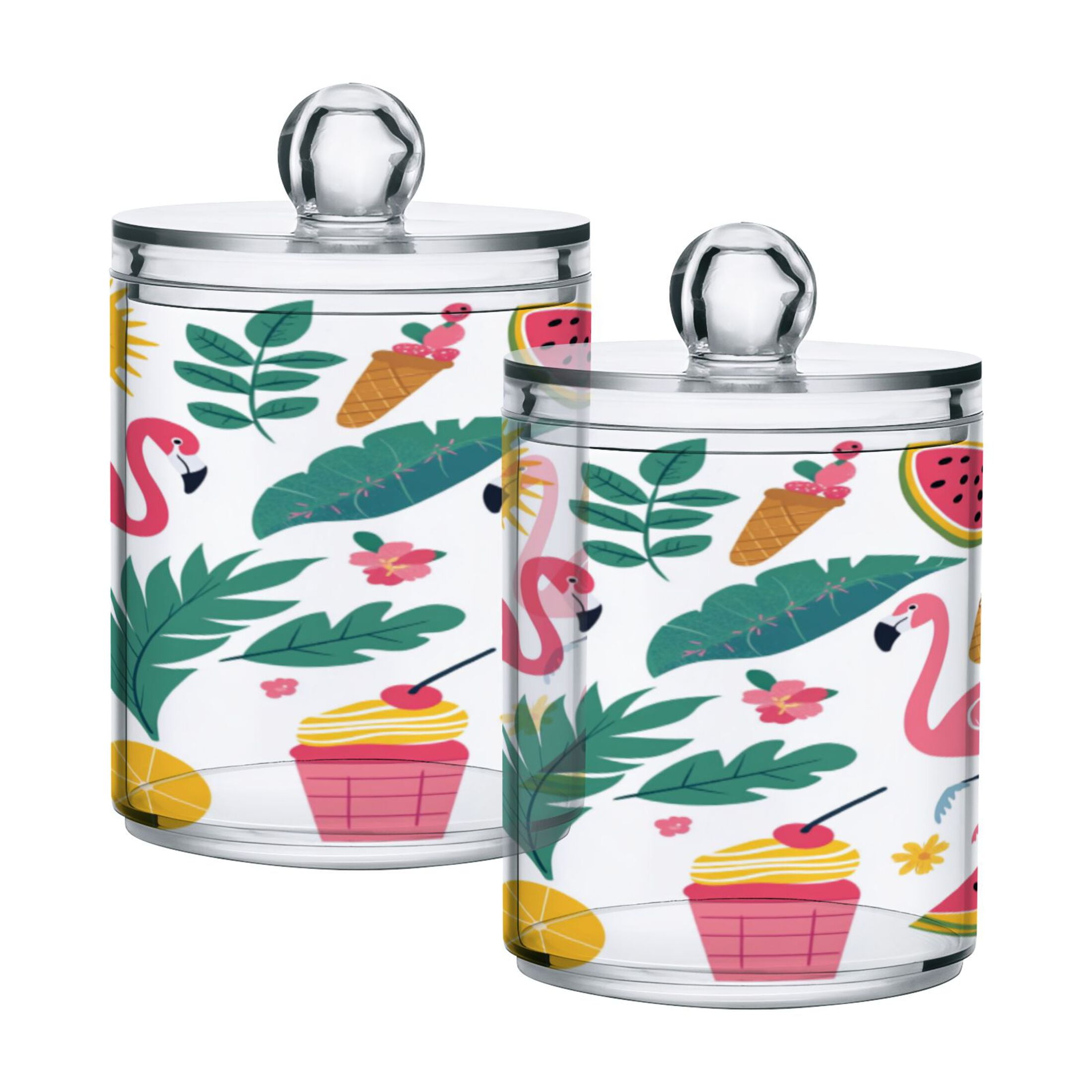 2 Pack Bathroom Canisters Transparent Storage Jar for Cotton Ball, Swab ...