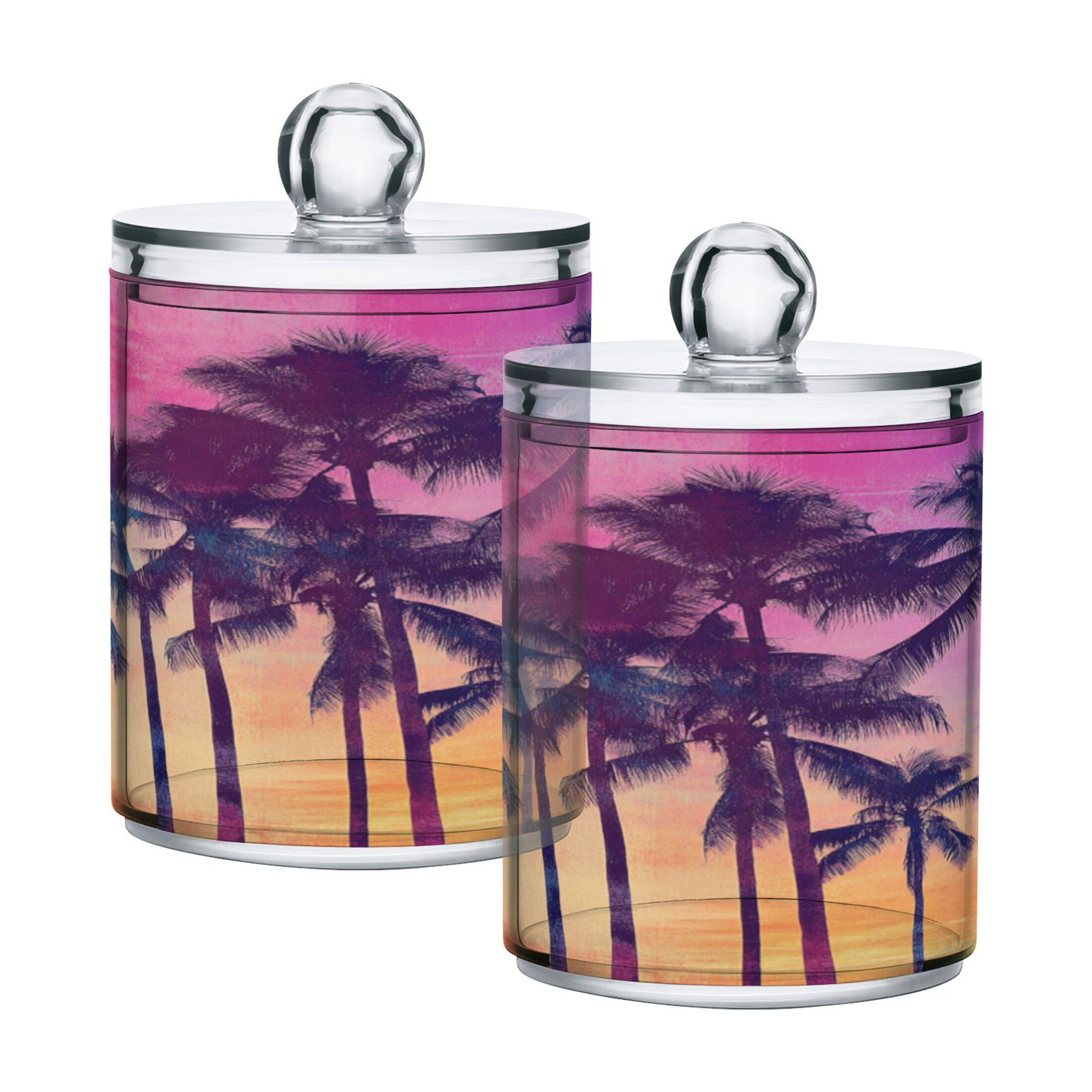 2 Pack Bathroom Canisters Transparent Storage Jar for Cotton Ball, Swab ...