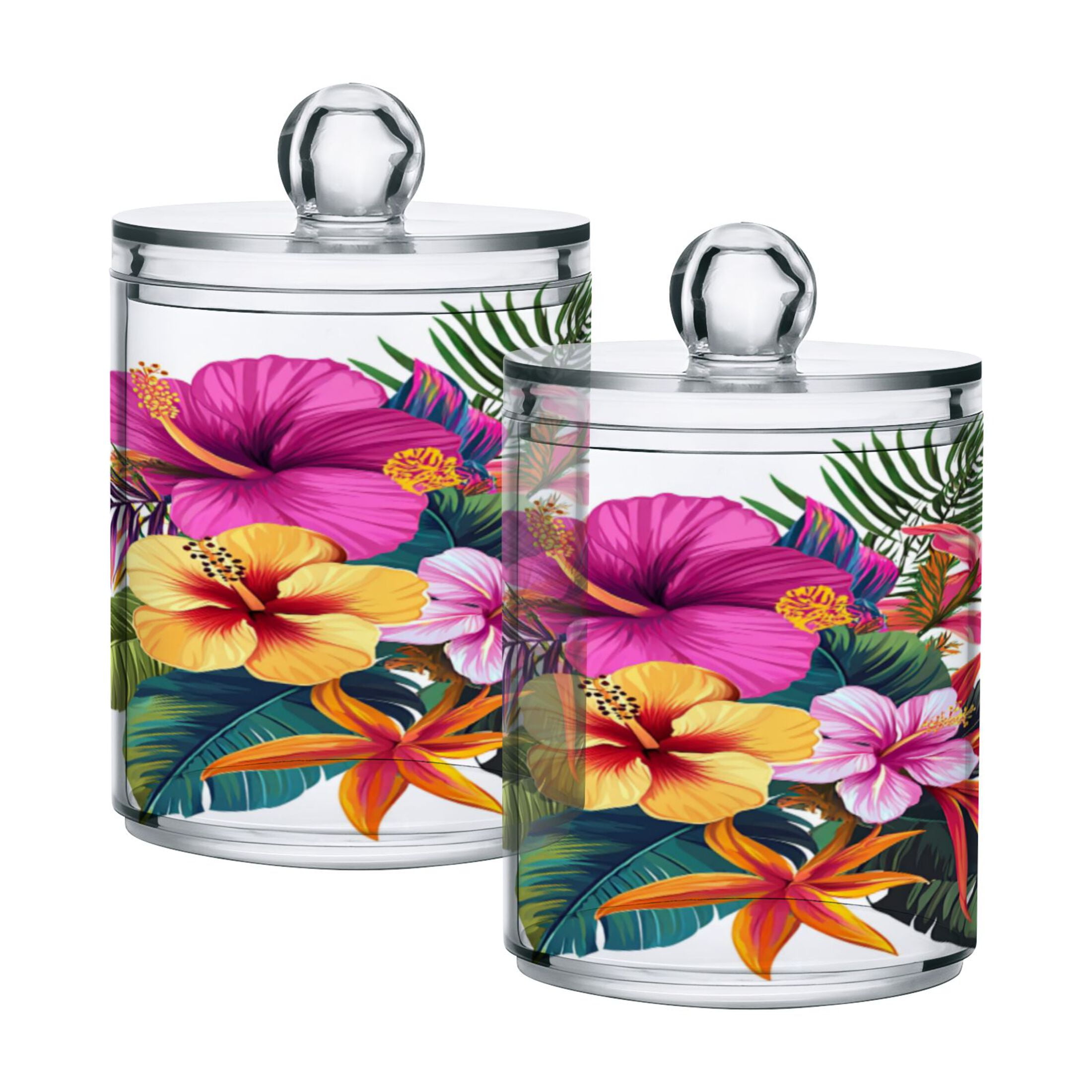 2 Pack Bathroom Canisters Transparent Storage Jar for Cotton Ball, Swab ...