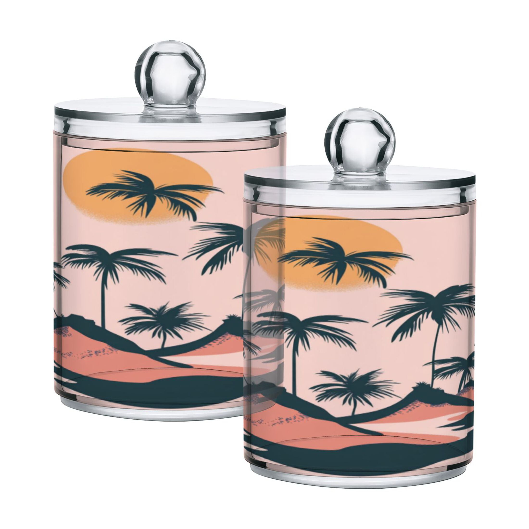2 Pack Bathroom Canisters Transparent Storage Jar for Cotton Ball, Swab ...