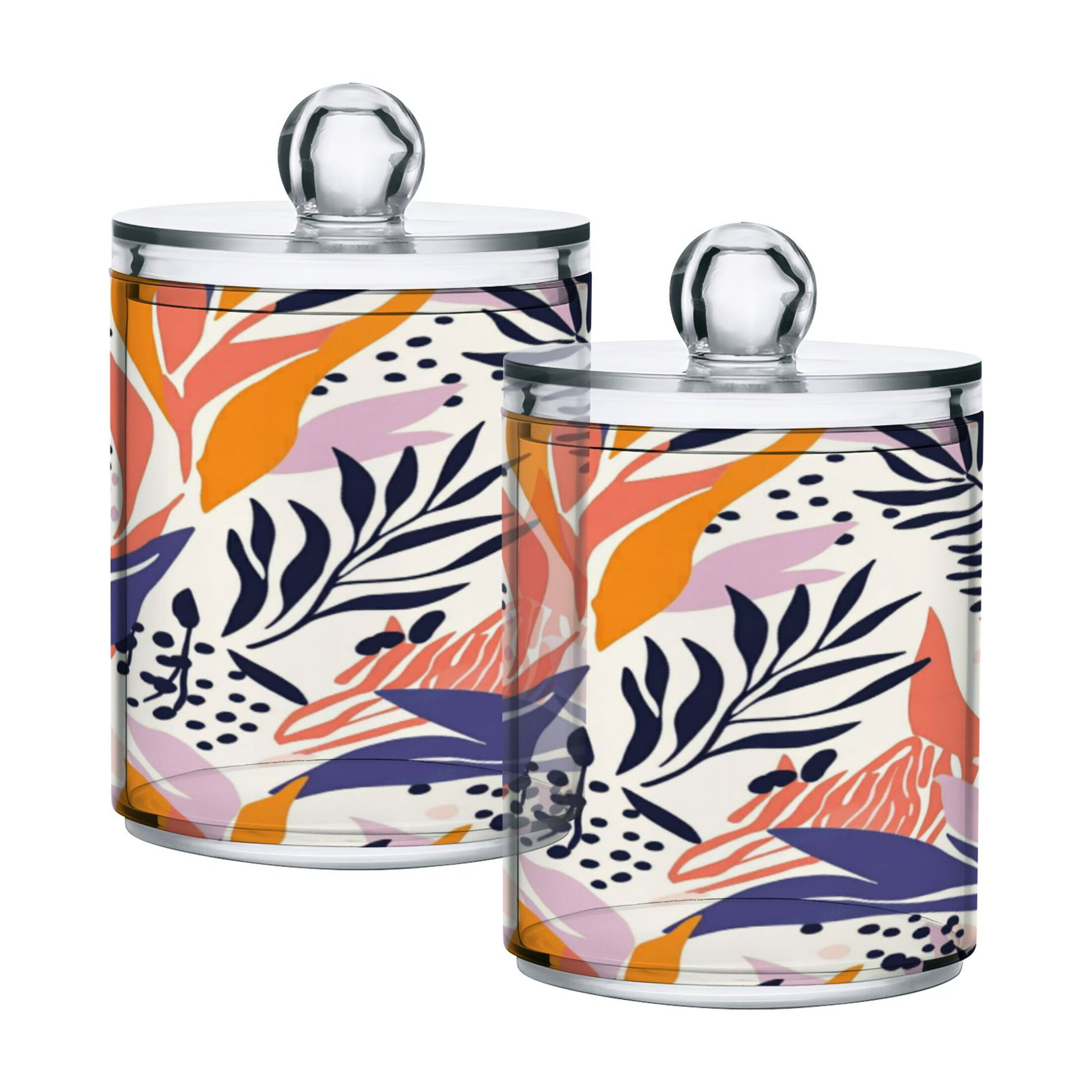 2 Pack Bathroom Canisters Transparent Storage Jar for Cotton Ball, Swab ...