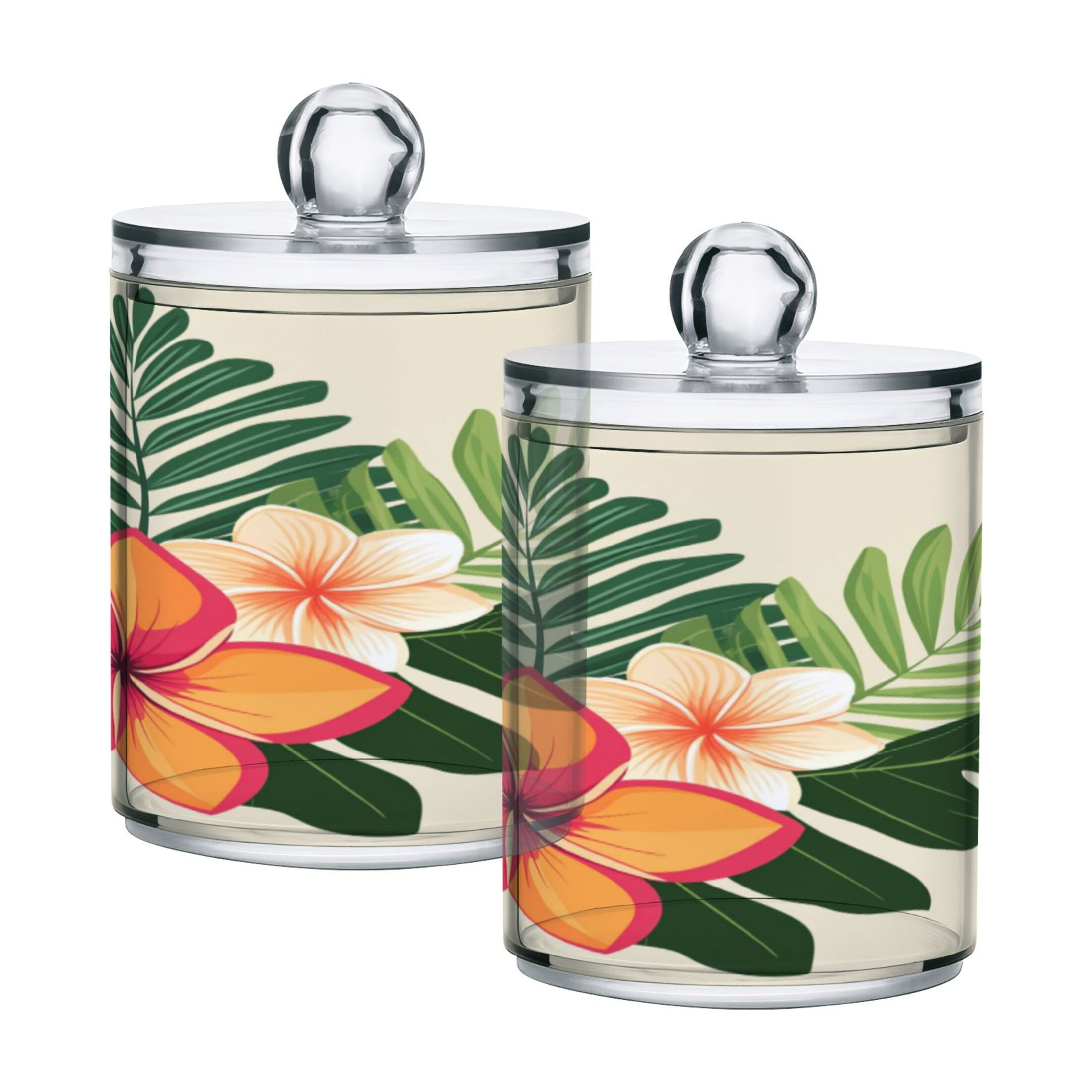 2 Pack Bathroom Canisters Transparent Storage Jar for Cotton Ball, Swab ...