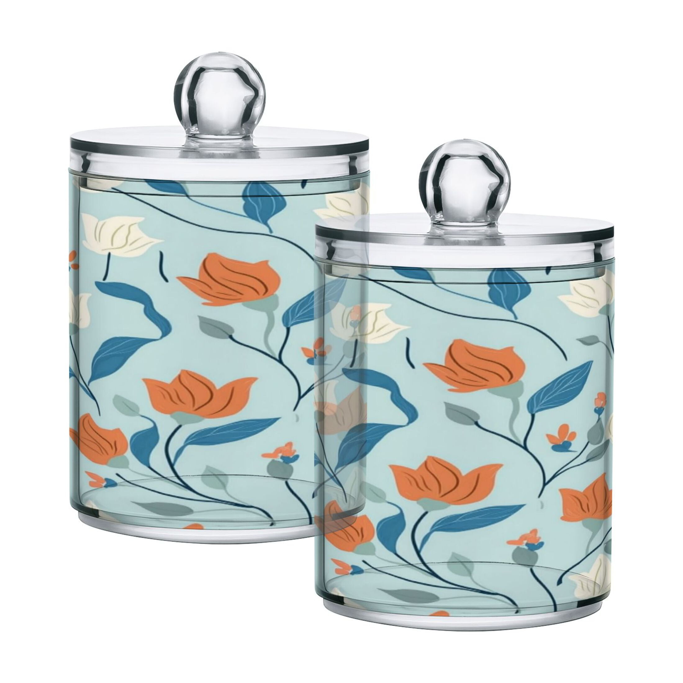 2 Pack Bathroom Canisters Transparent Storage Jar for Cotton Ball, Swab ...
