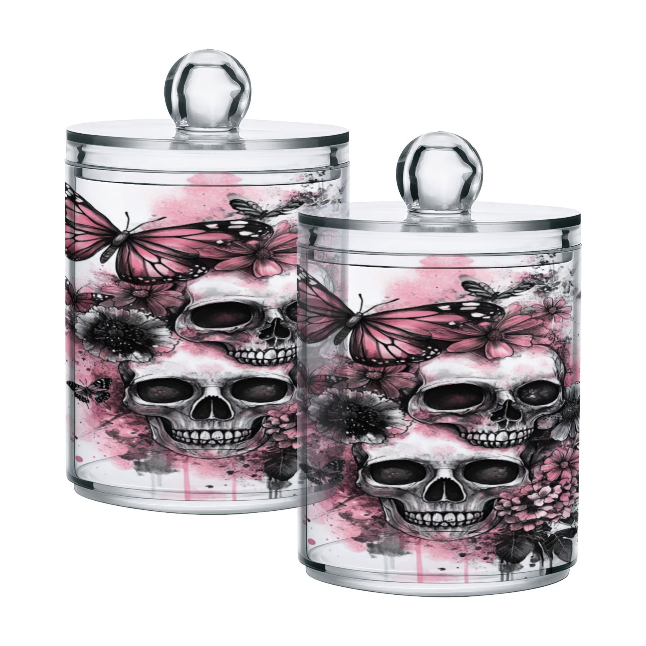 2 Pack Bathroom Canisters Transparent Storage Jar for Cotton Ball, Swab ...