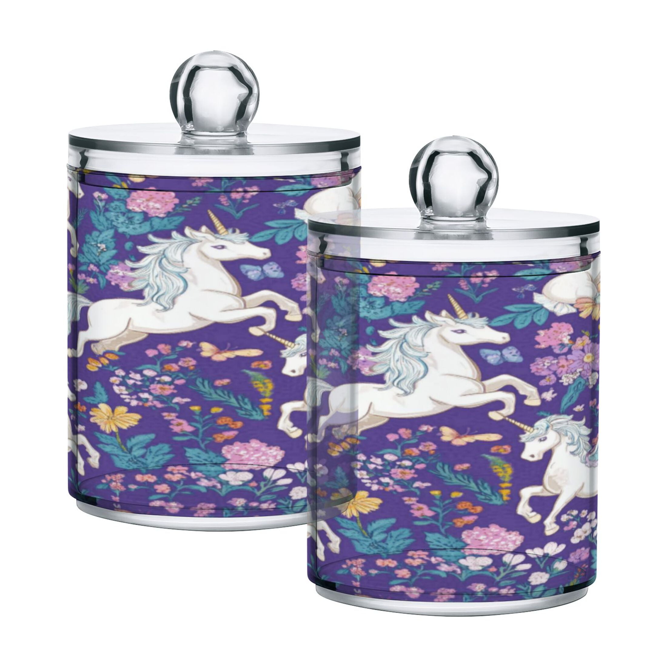 2 Pack Bathroom Canisters Transparent Storage Jar for Cotton Ball, Swab ...