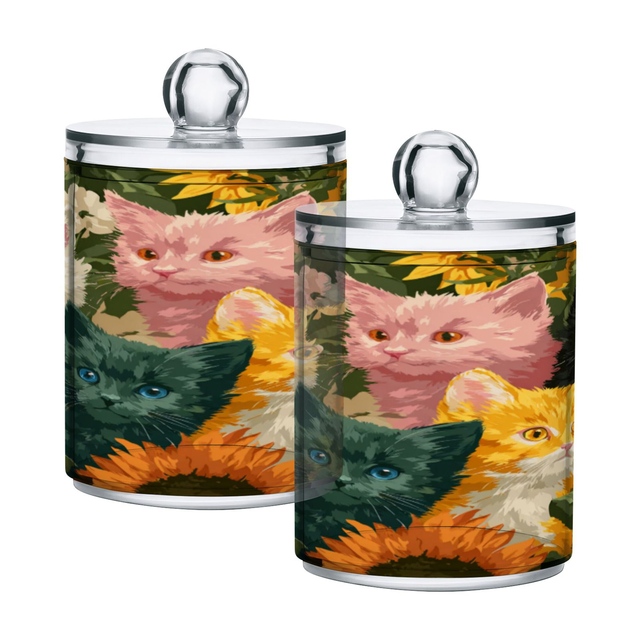 2 Pack Bathroom Canisters Transparent Storage Jar for Cotton Ball, Swab ...