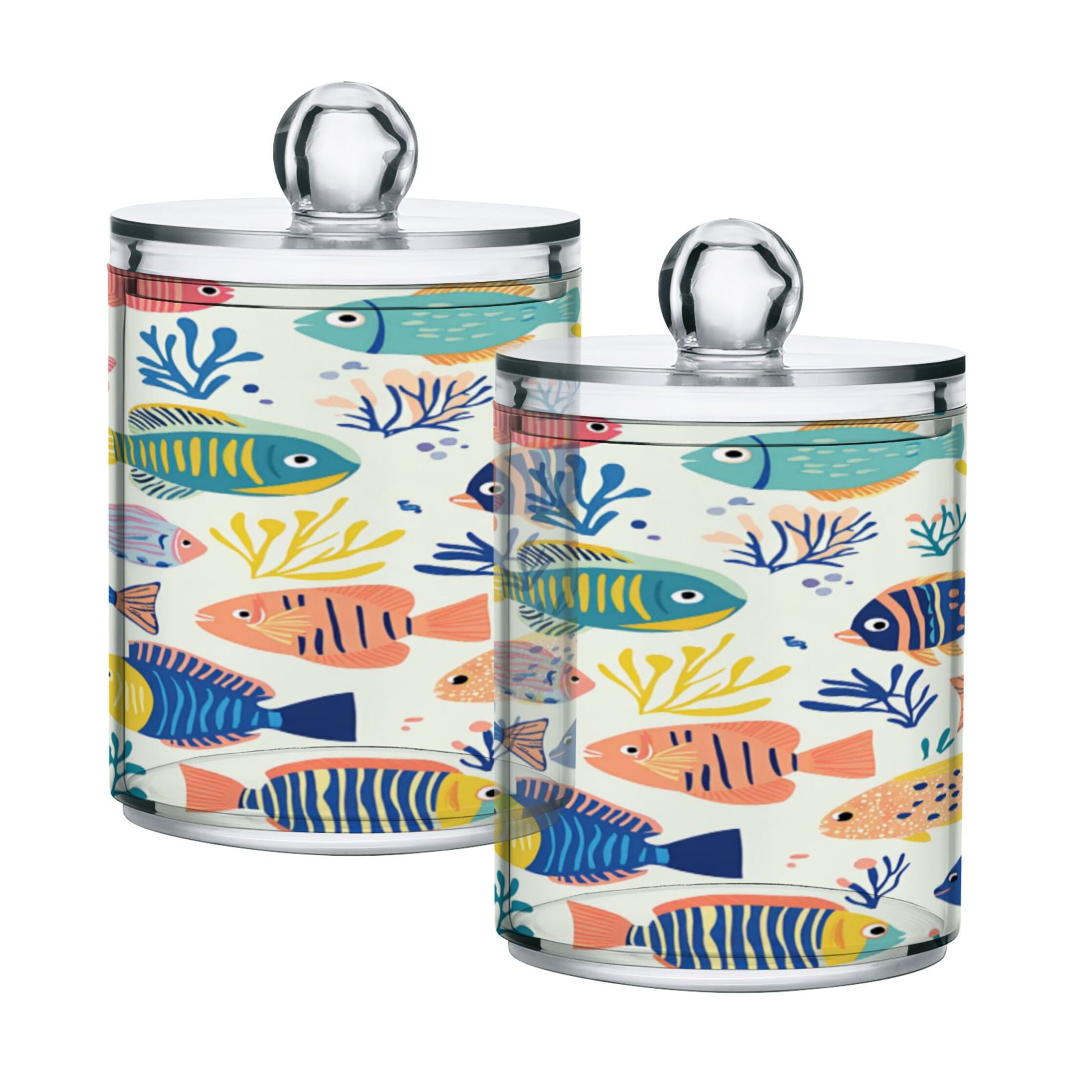 2 Pack Bathroom Canisters Transparent Storage Jar for Cotton Ball, Swab ...