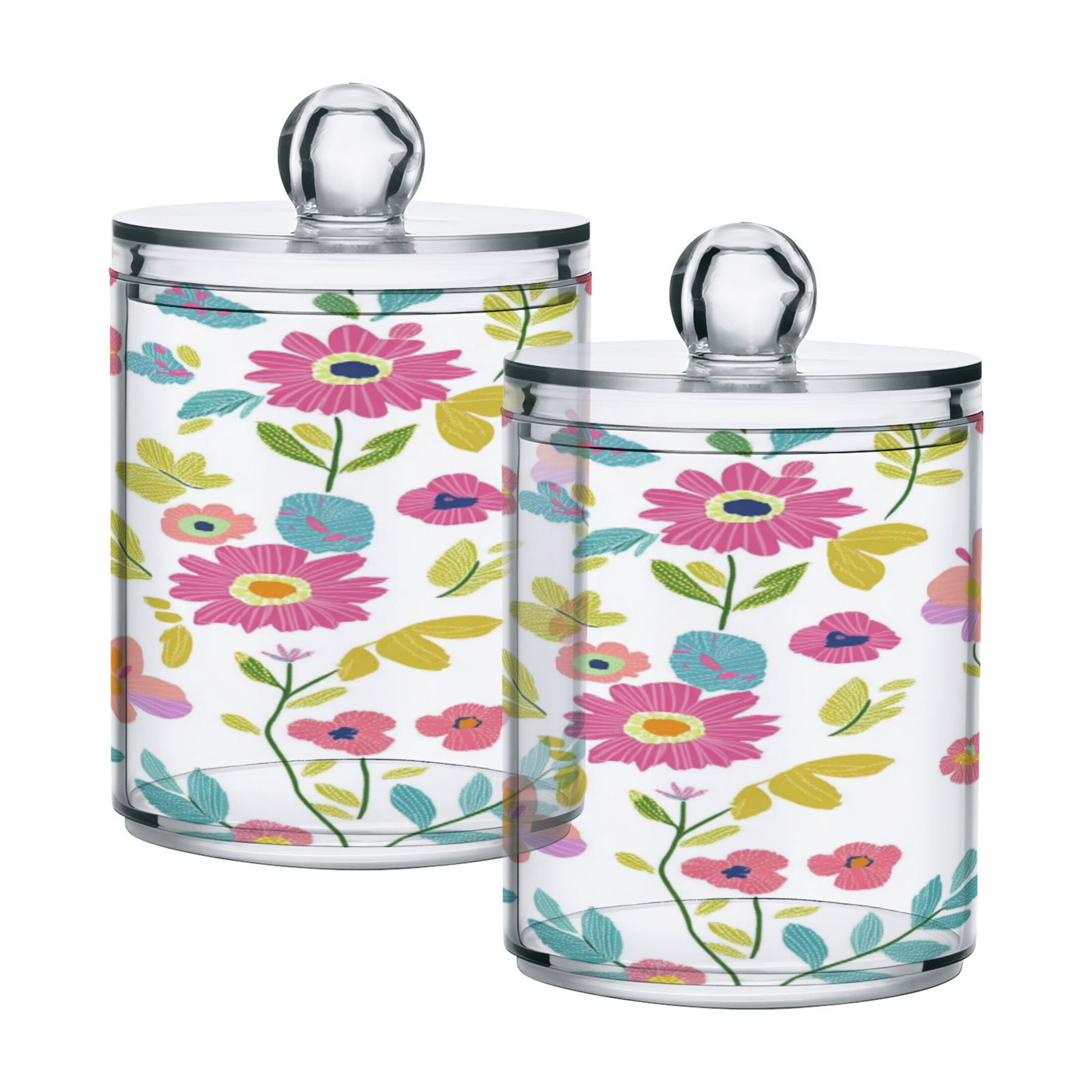 2 Pack Bathroom Canisters Transparent Storage Jar for Cotton Ball, Swab ...