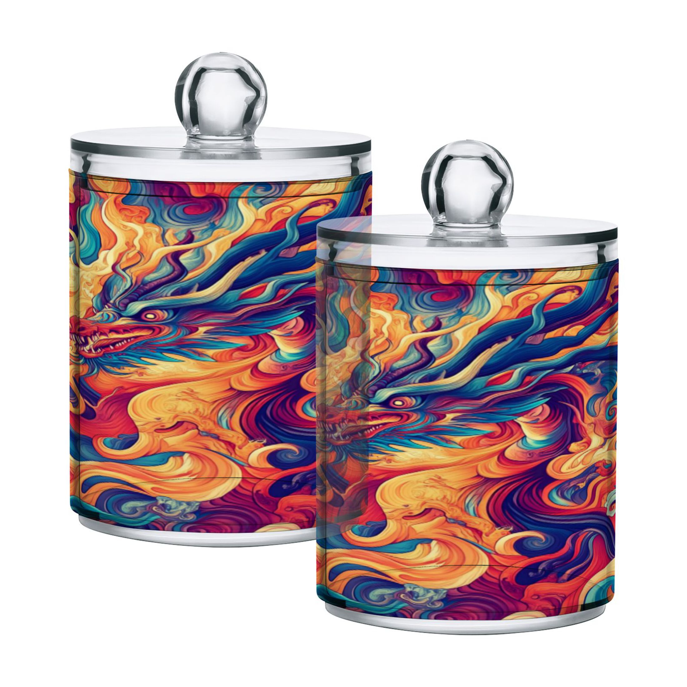 2 Pack Bathroom Canisters Transparent Storage Jar for Cotton Ball, Swab ...