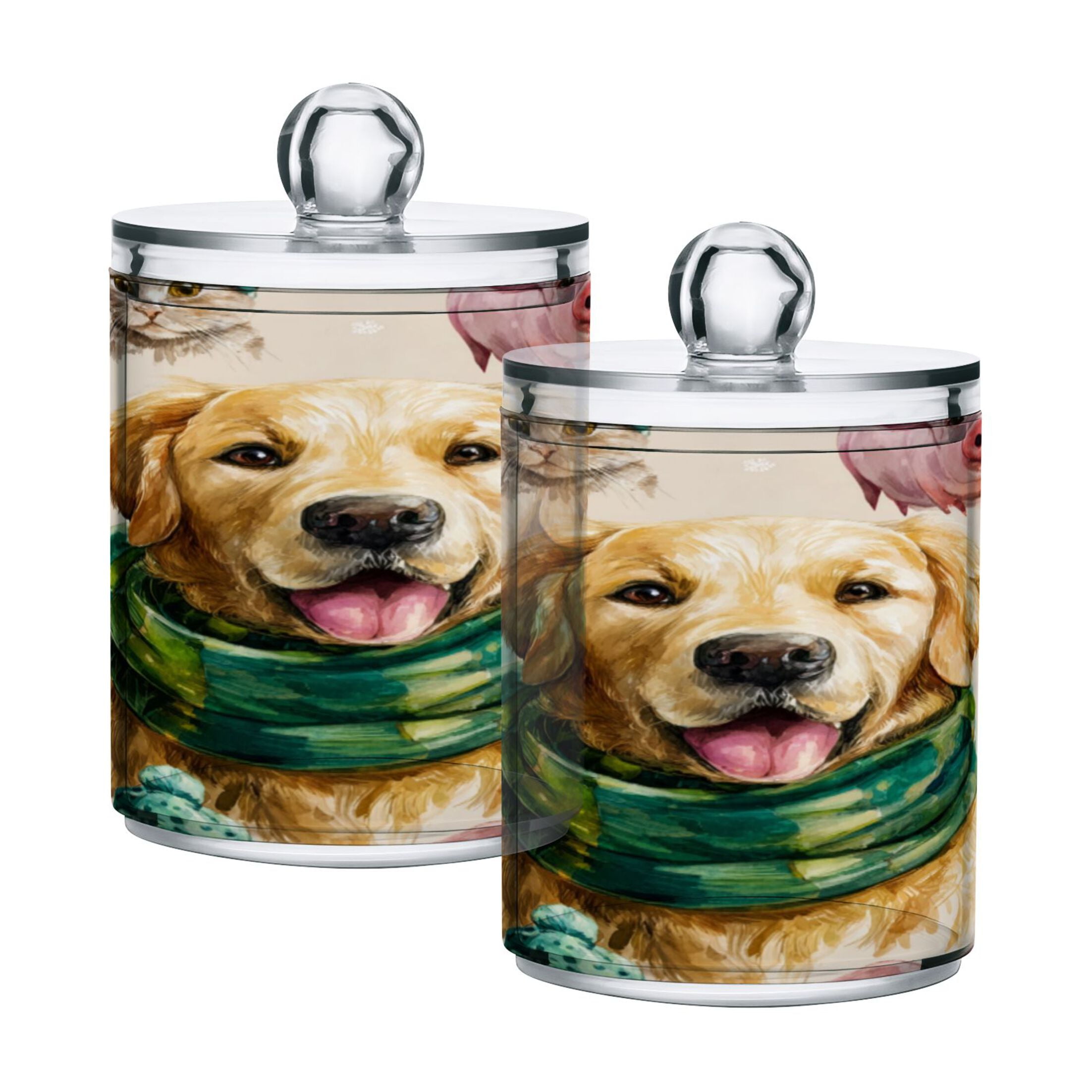 2 Pack Bathroom Canisters Transparent Storage Jar for Cotton Ball, Swab ...