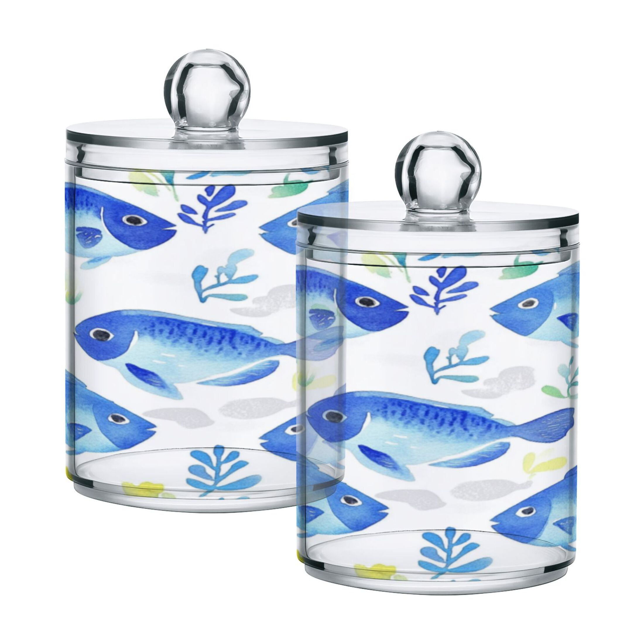 2 Pack Bathroom Canisters Transparent Storage Jar for Cotton Ball, Swab ...