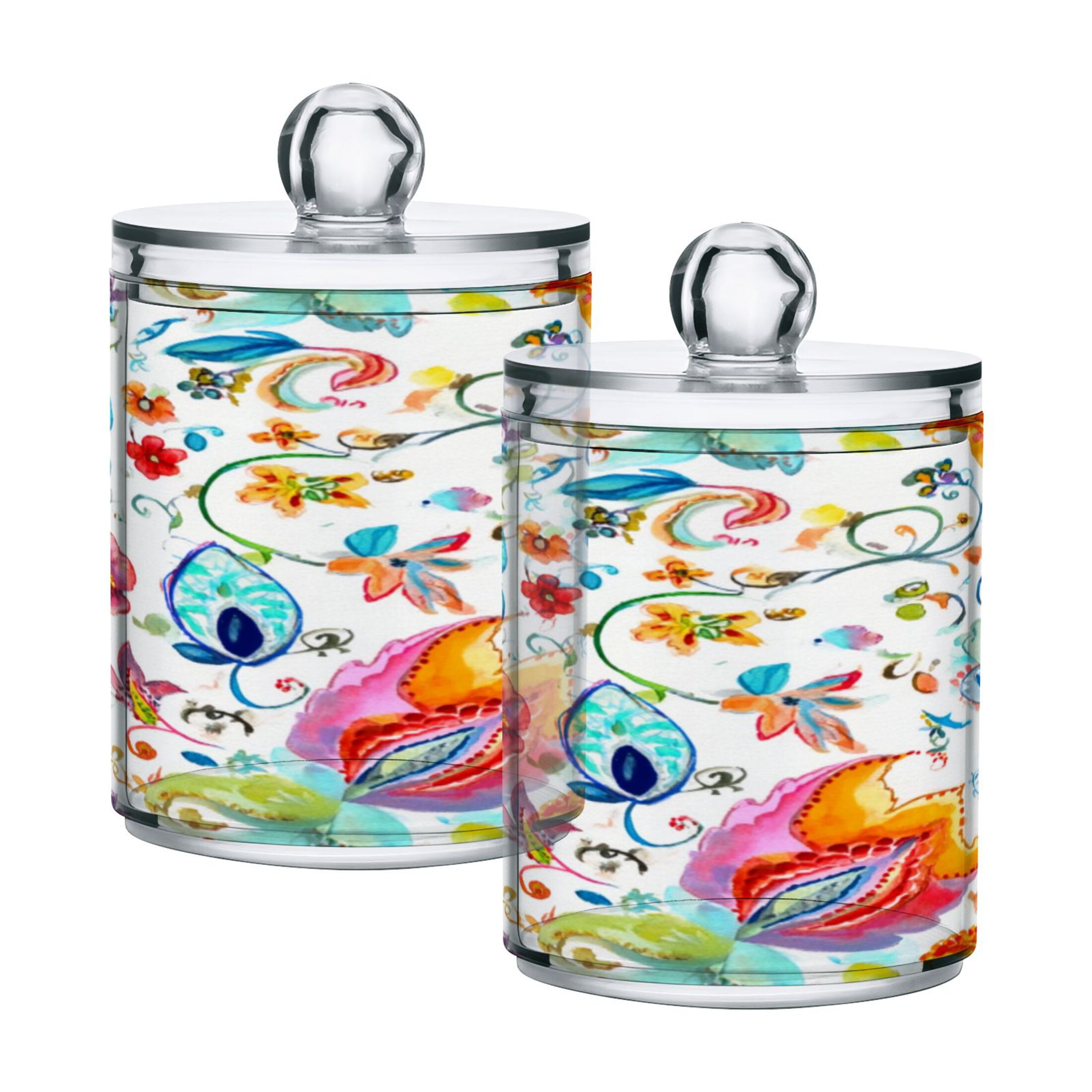 2 Pack Bathroom Canisters Transparent Storage Jar for Cotton Ball, Swab ...