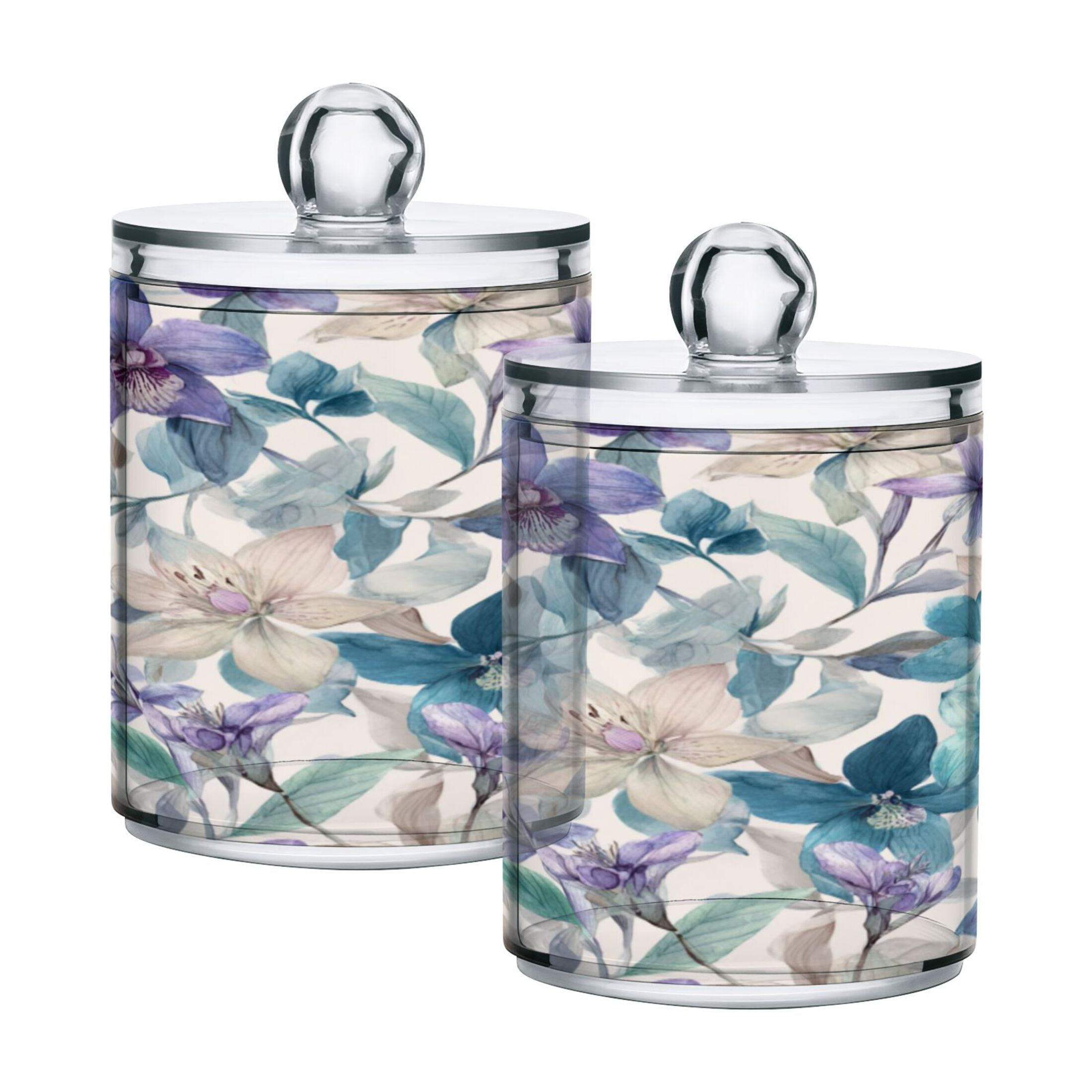 2 Pack Bathroom Canisters Transparent Storage Jar for Cotton Ball, Swab ...