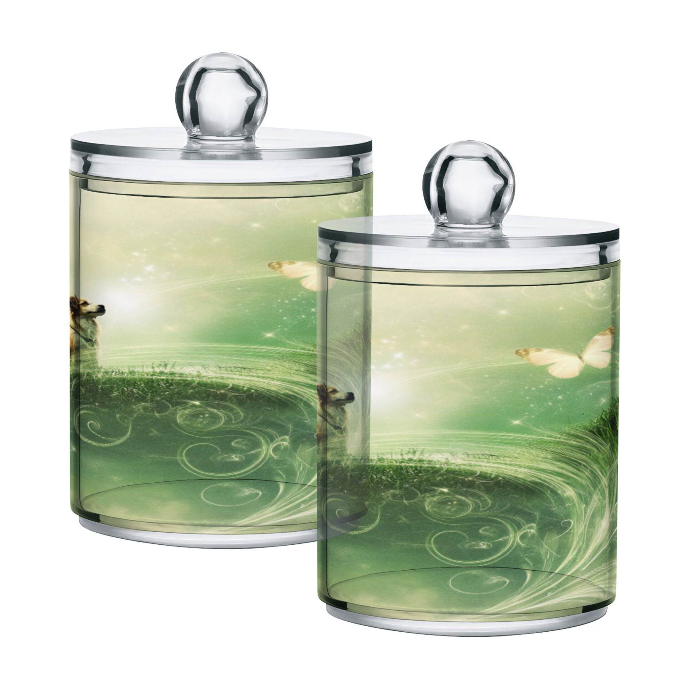 2 Pack Bathroom Canisters Transparent Storage Jar for Cotton Ball, Swab ...