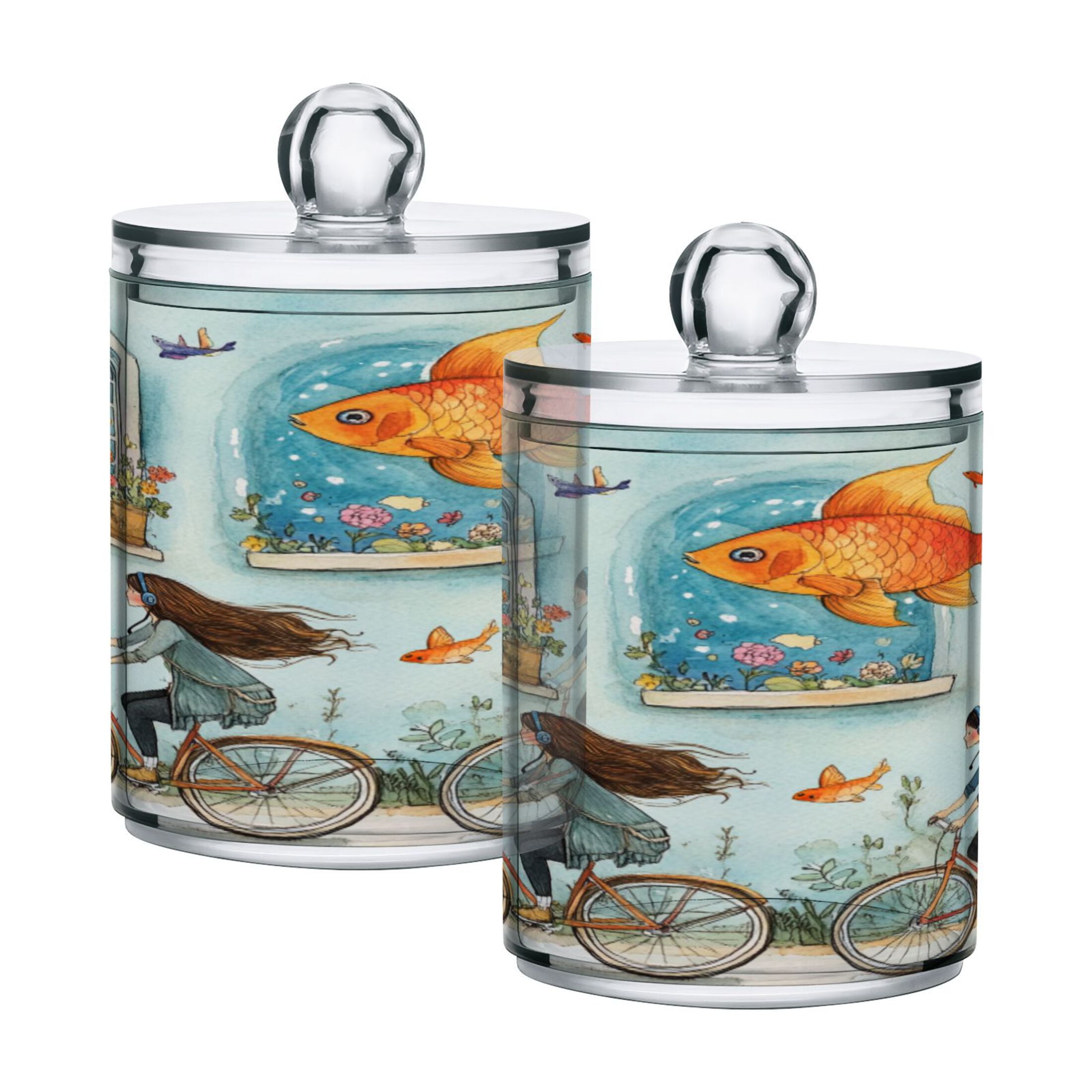 2 Pack Bathroom Canisters Transparent Storage Jar for Cotton Ball, Swab ...