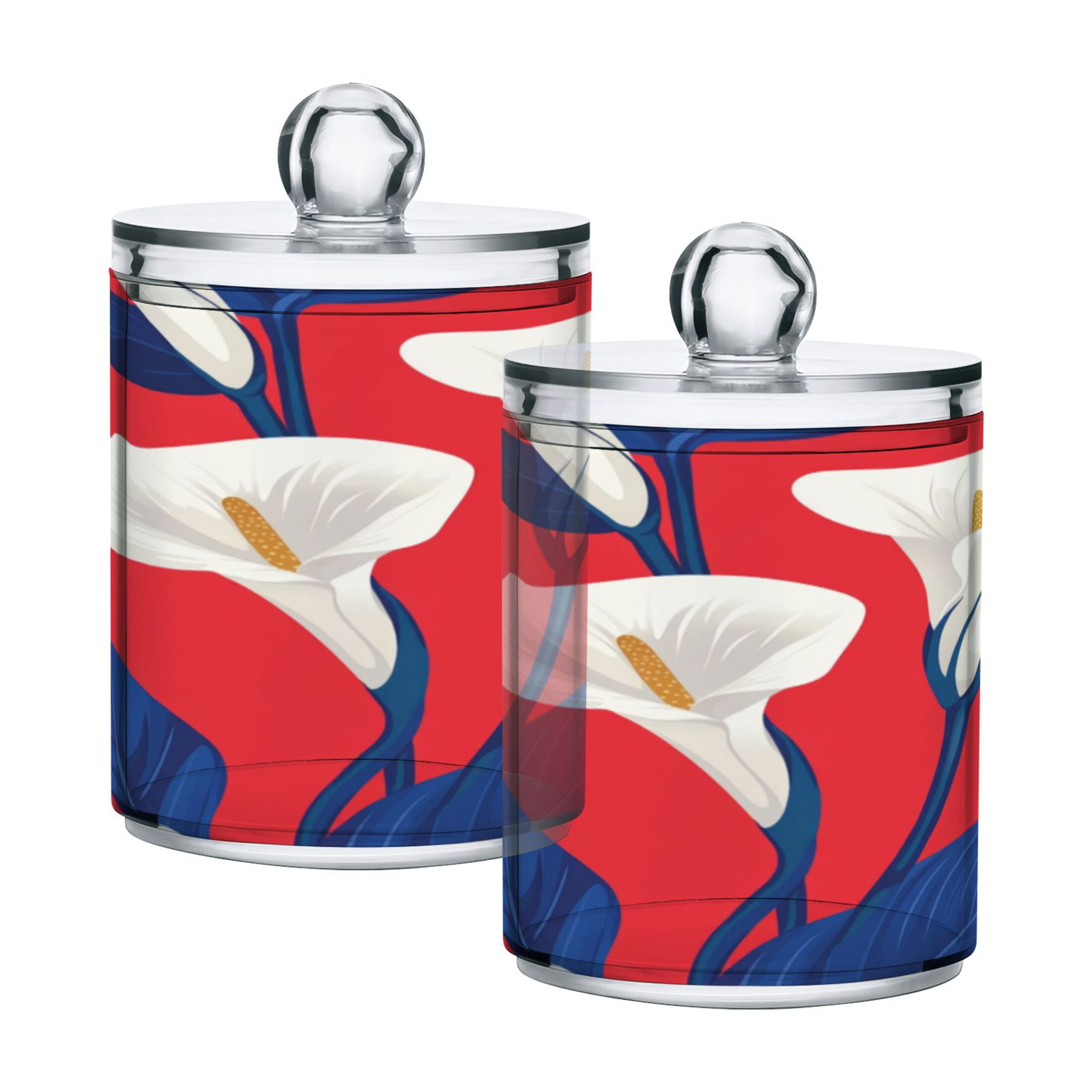 2 Pack Bathroom Canisters Transparent Storage Jar for Cotton Ball, Swab ...