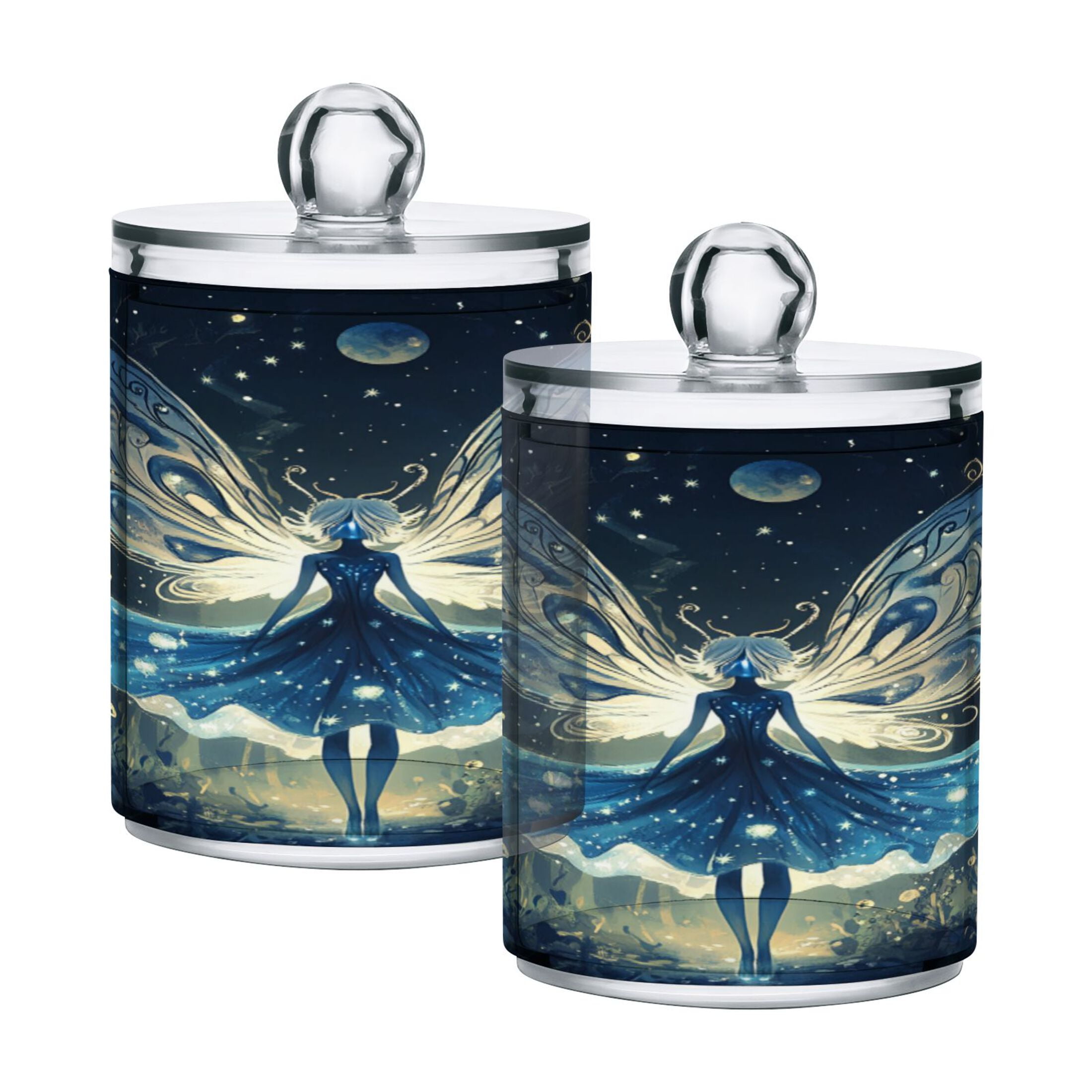 2 Pack Bathroom Canisters Transparent Storage Jar for Cotton Ball, Swab ...