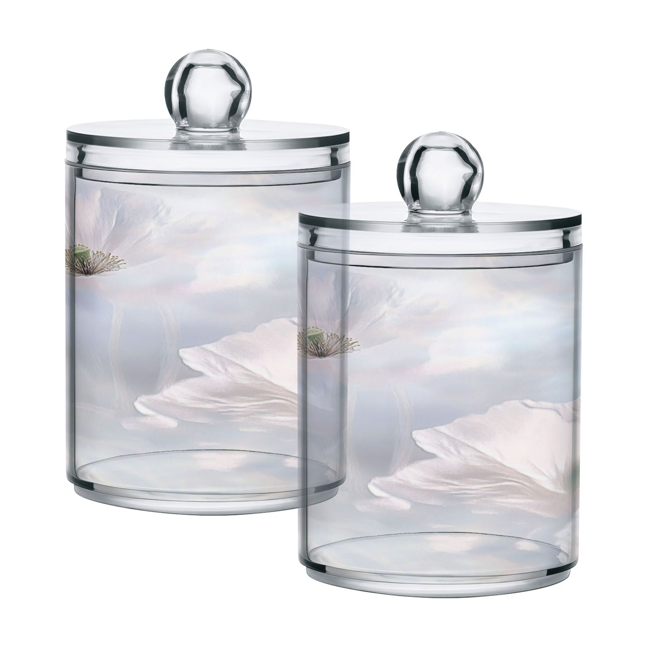 2 Pack Bathroom Canisters Transparent Storage Jar for Cotton Ball, Swab ...