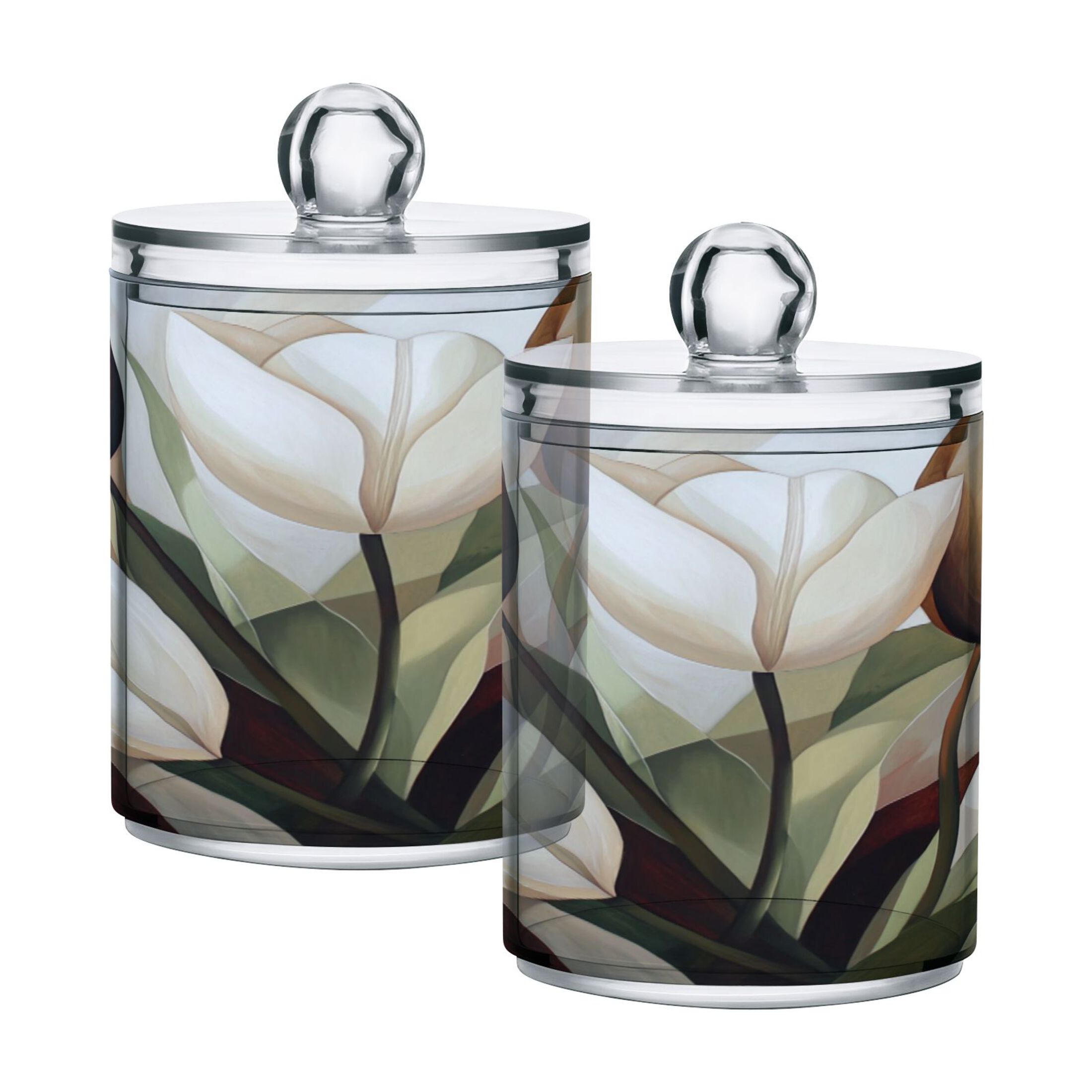 2 Pack Bathroom Canisters Transparent Storage Jar for Cotton Ball, Swab ...