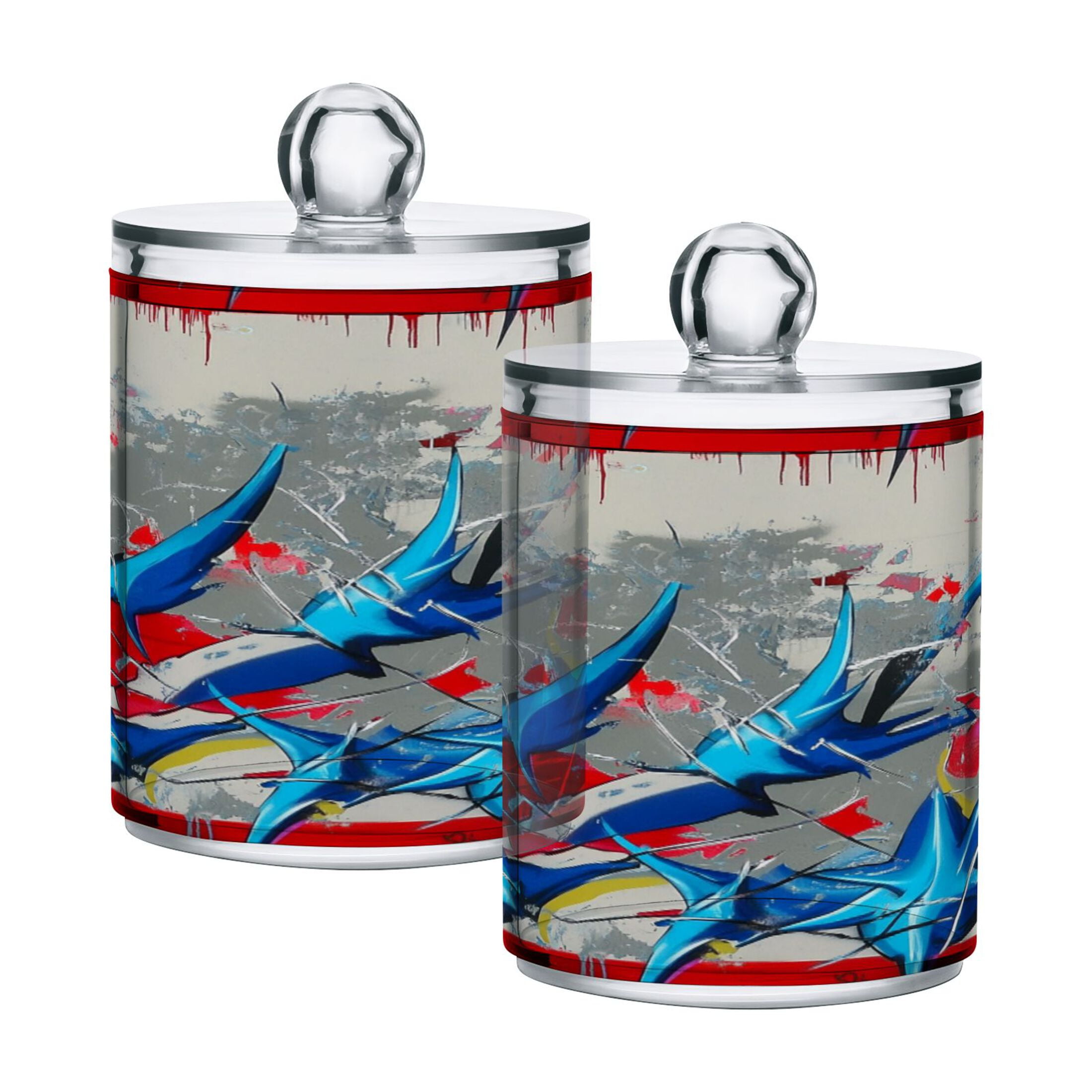 2 Pack Bathroom Canisters Transparent Storage Jar for Cotton Ball, Swab ...