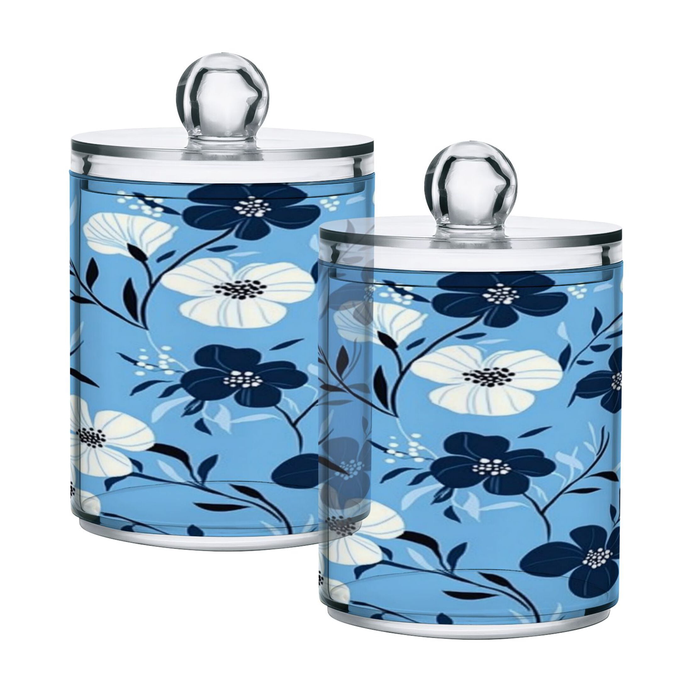 2 Pack Bathroom Canisters Transparent Storage Jar for Cotton Ball, Swab ...