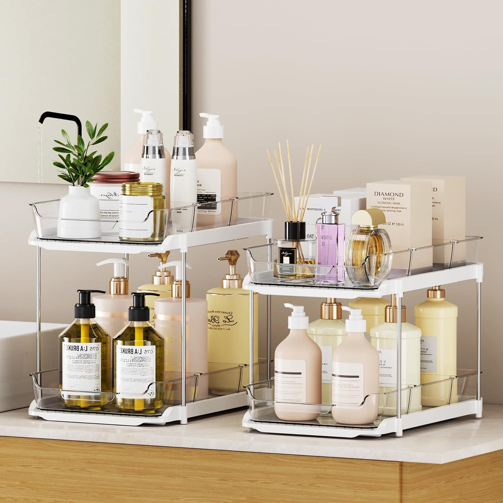2 Pack Bathroom Organizers and Storage, 2-Tier Stackable Under Sink ...