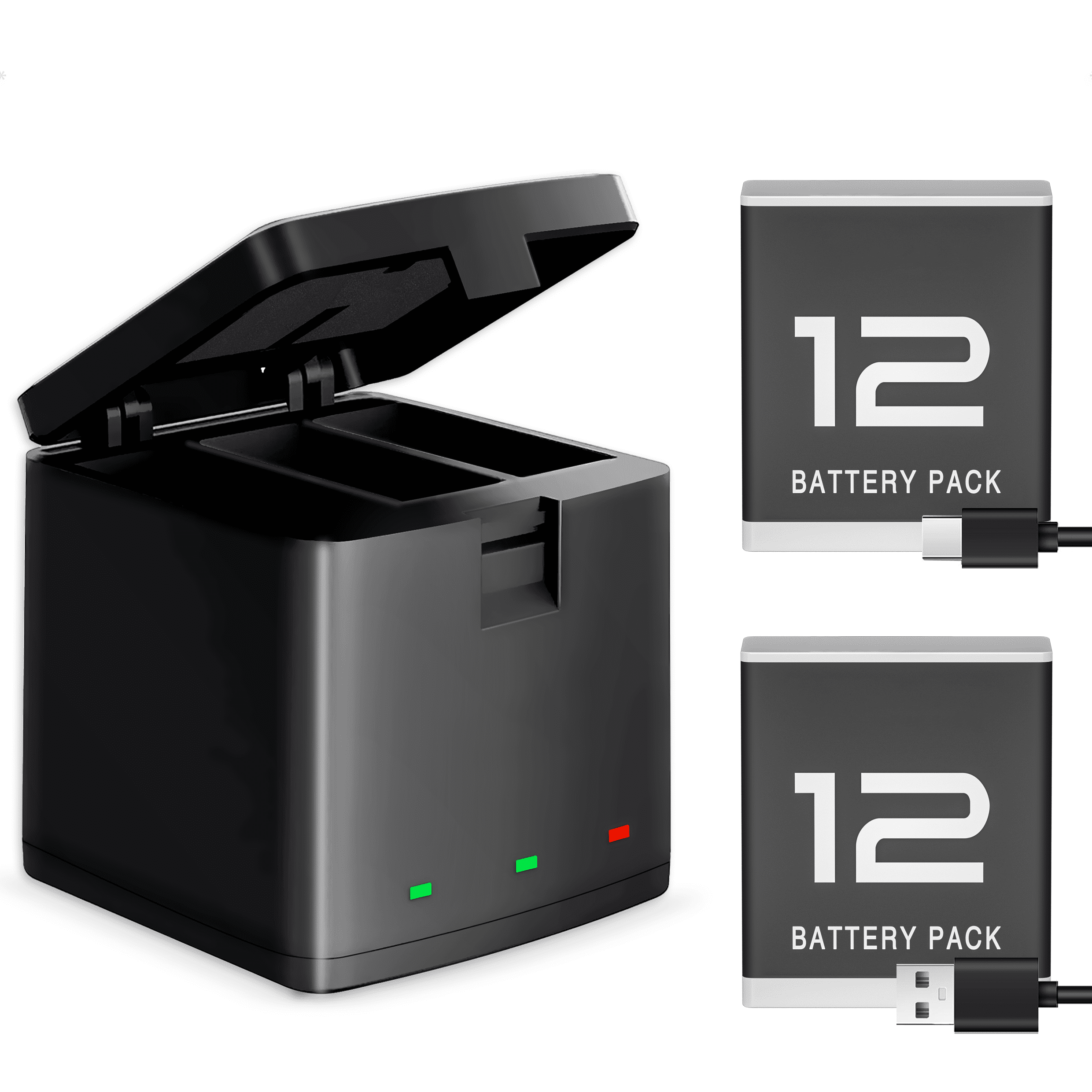 2 Pack Batteries fit for GoPro Hero 12 Black, 3-Channel Battery Charger ...
