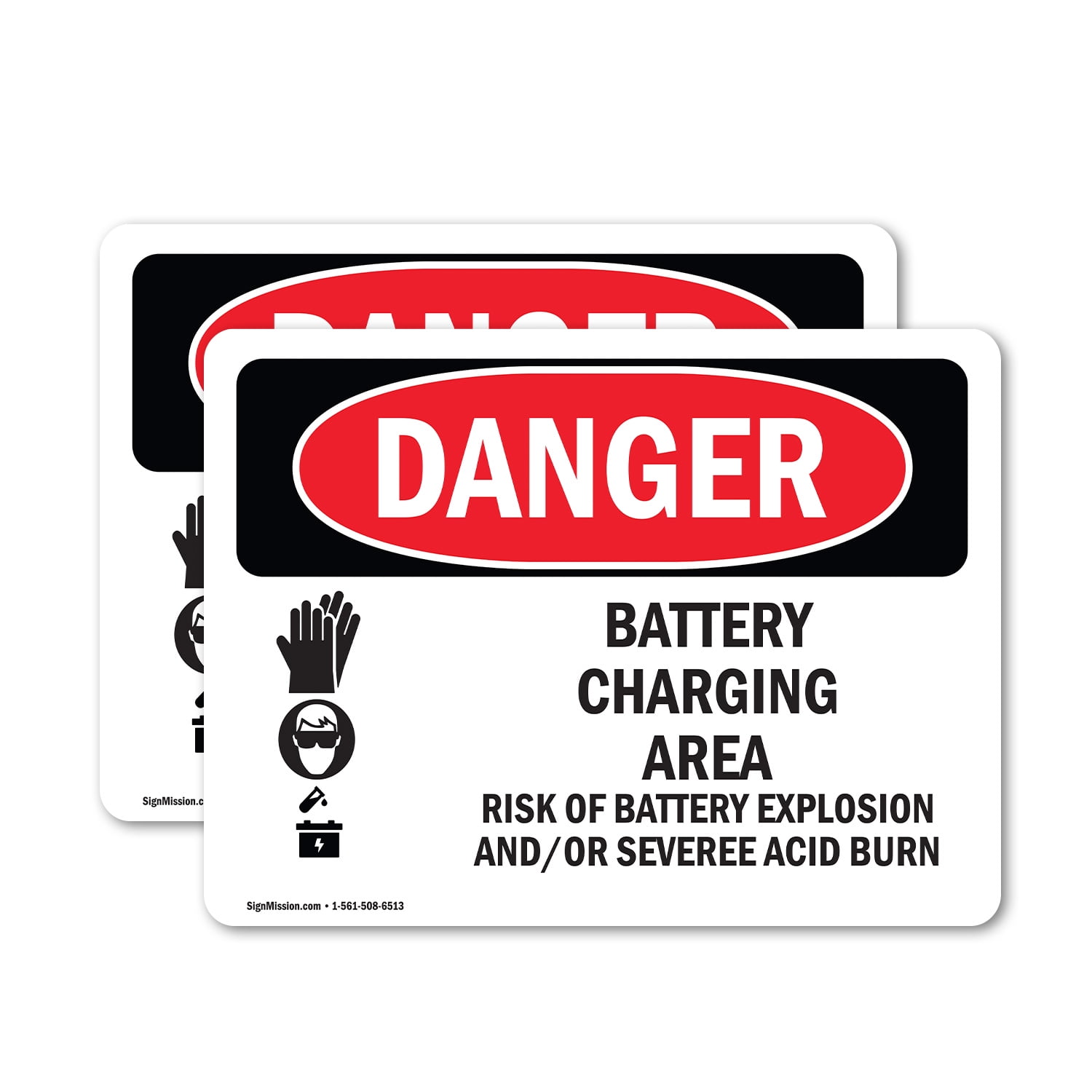 (2 Pack) Battery Charging Area Risks OSHA Danger Sign 24 Inch X 18 Inch ...
