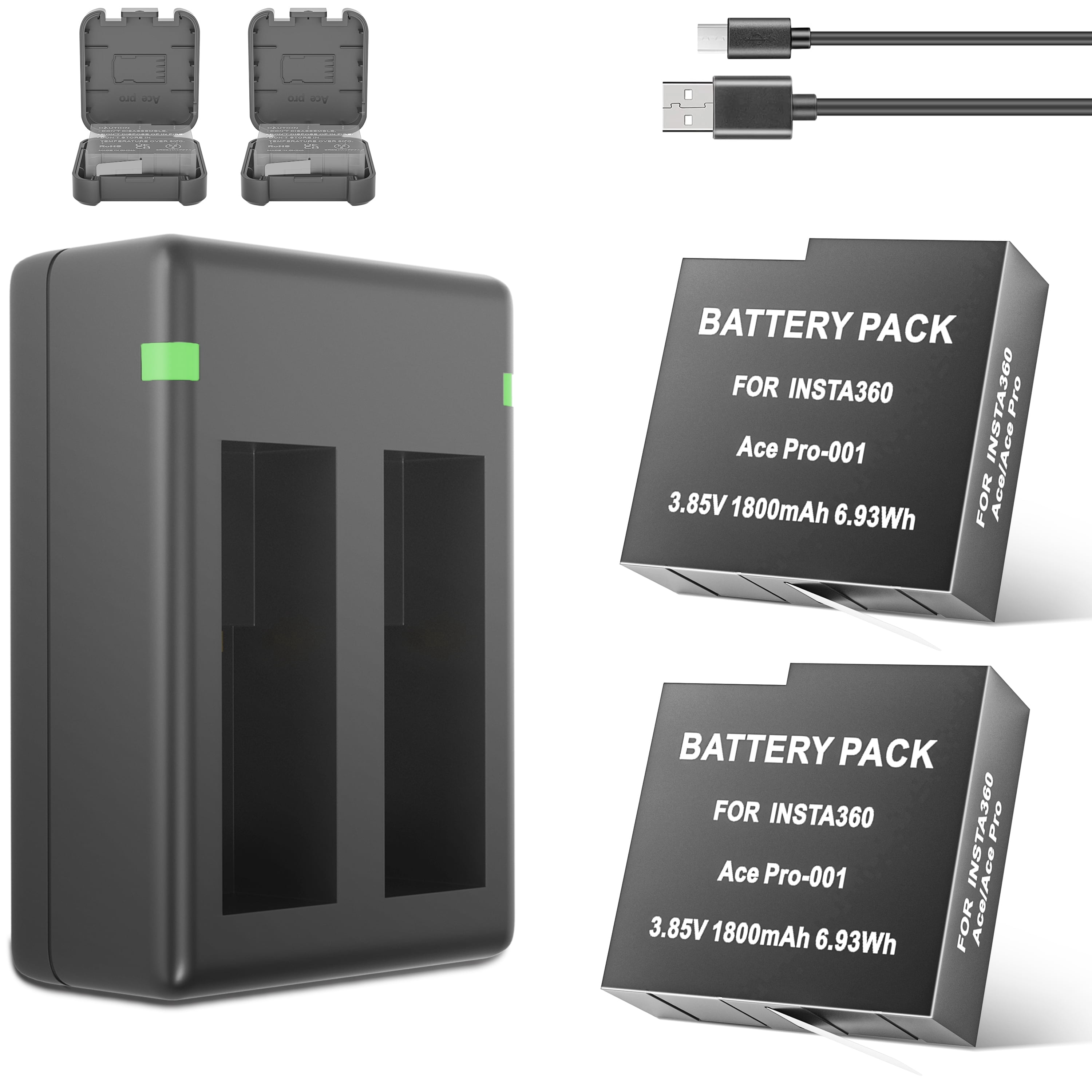 2-Pack Battery for Insta 360 Ace Pro/Ace Camera Battery 1800mAh，Fast ...